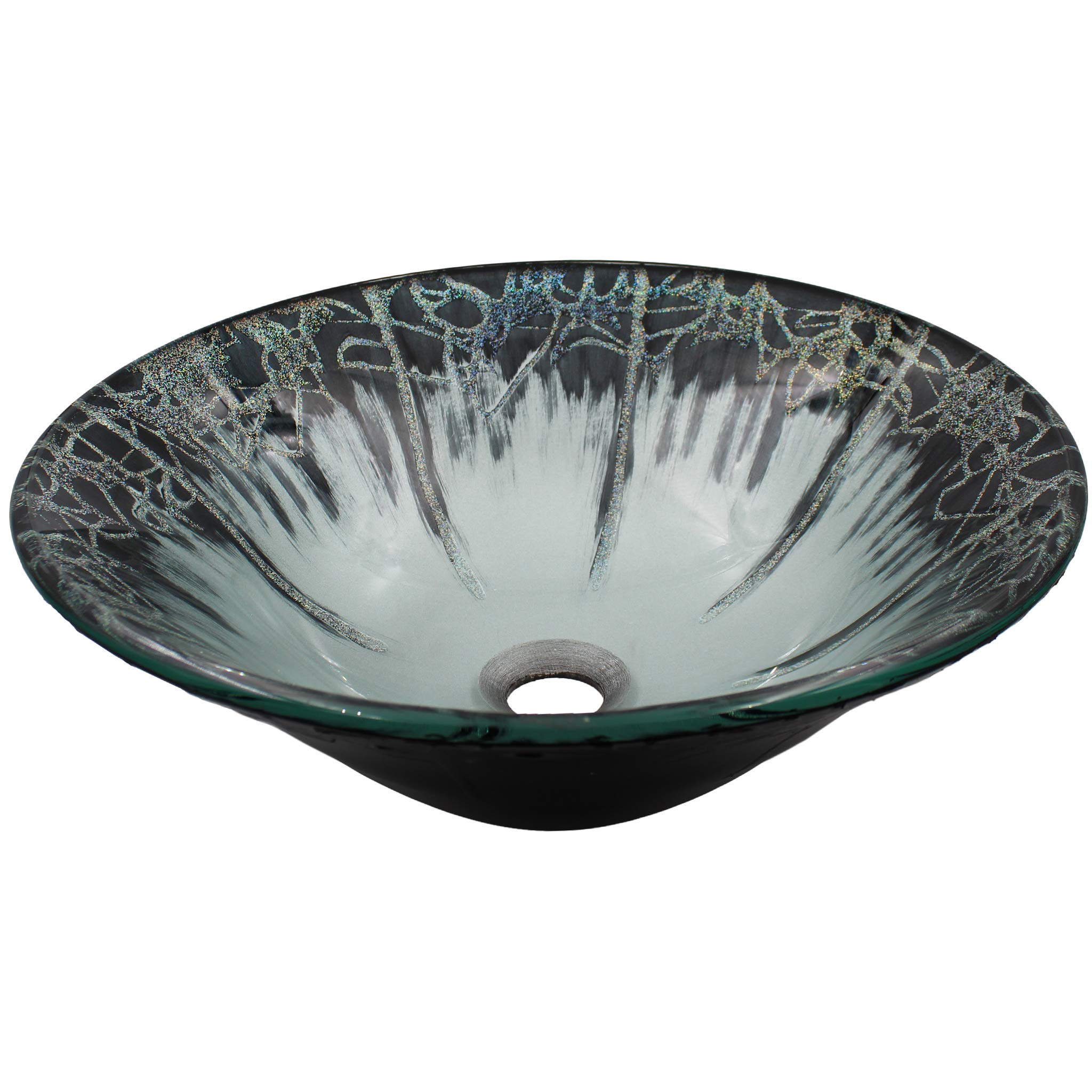 Novatto (NOVB0) Credere Artsy Glass Vessel Bath Sink, blue, black and silver (NOHP-G19012)