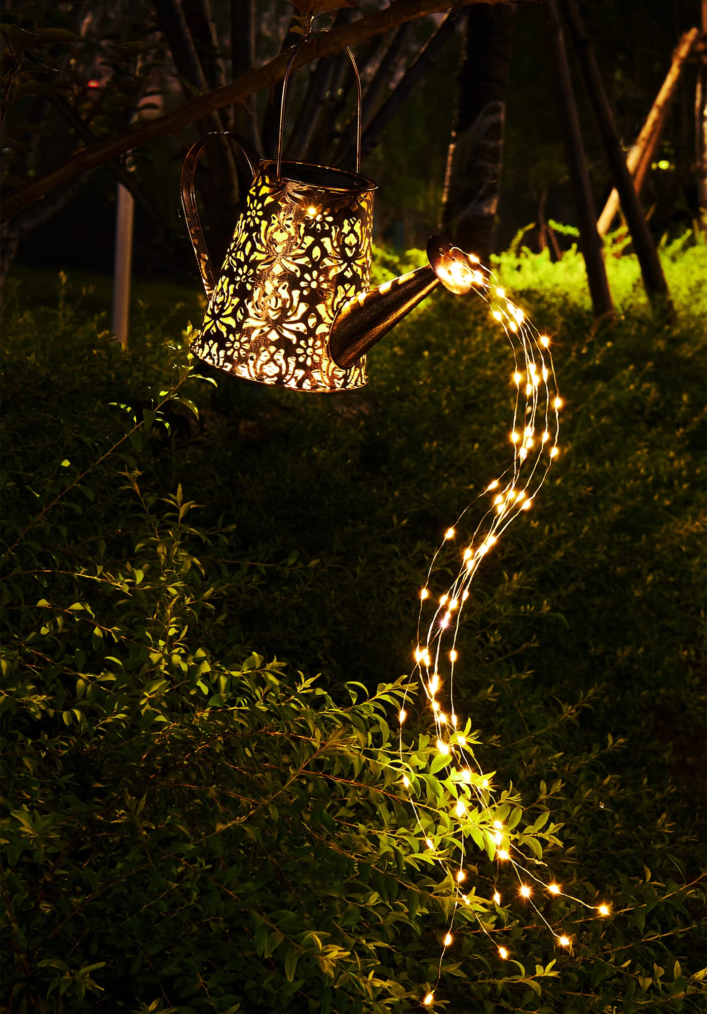 VINESSY Solar Lights Outdoor Garden Decor Pathway Decorative Lanterns Hanging Solar Patio Art Lights Retro Metal Waterproof Yard Watering Can with String Lights Walkway LED Waterfall Stake Light