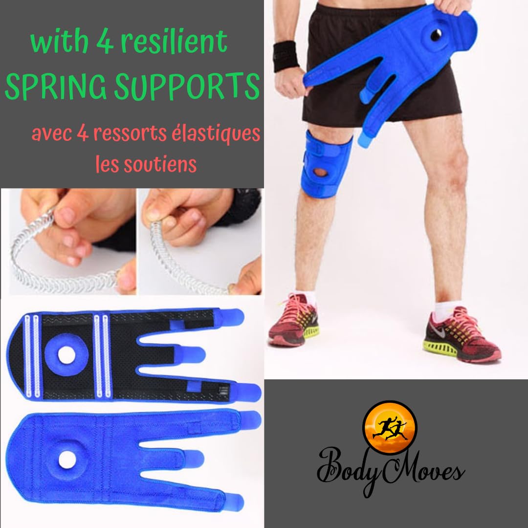 BodyMoves Kid's Knee Brace Support Plus Hot and Cold Ice gel Pack for stabilizing patella meniscus tear ligament injury prevention (SPORTY BLACK)