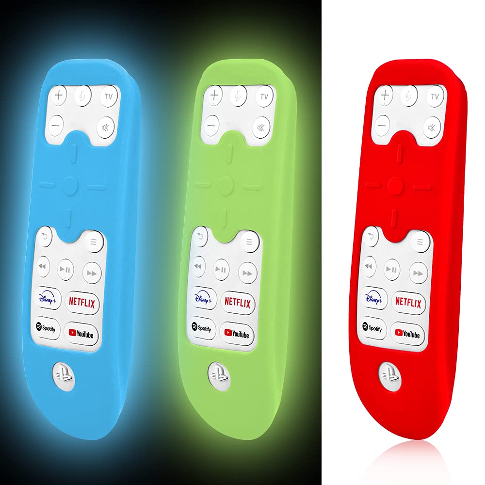 Silicone Protective Case Compatible for Sony PS5 Remote Skin Case, Anti-Drop/Non-Slip Silicone Protective Cover ，Glow in The Dark （Glow Blue + Glow Green +Red）