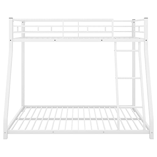 Lifeand Twin Over Full Bunk Bed with Metal Frame, Guardrail and Ladder, Space-Saving Design, Metal Bed for Kids&Teens,White