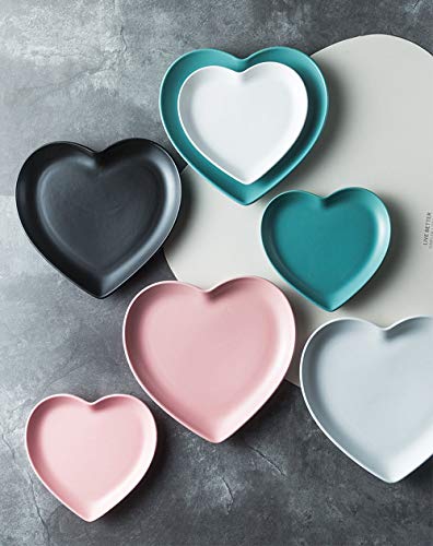 FUYU 2pcs Colorful Matte Heart Shaped Ceramic Dinner Plate Salad Plate Dessert Plate Steak Plate
