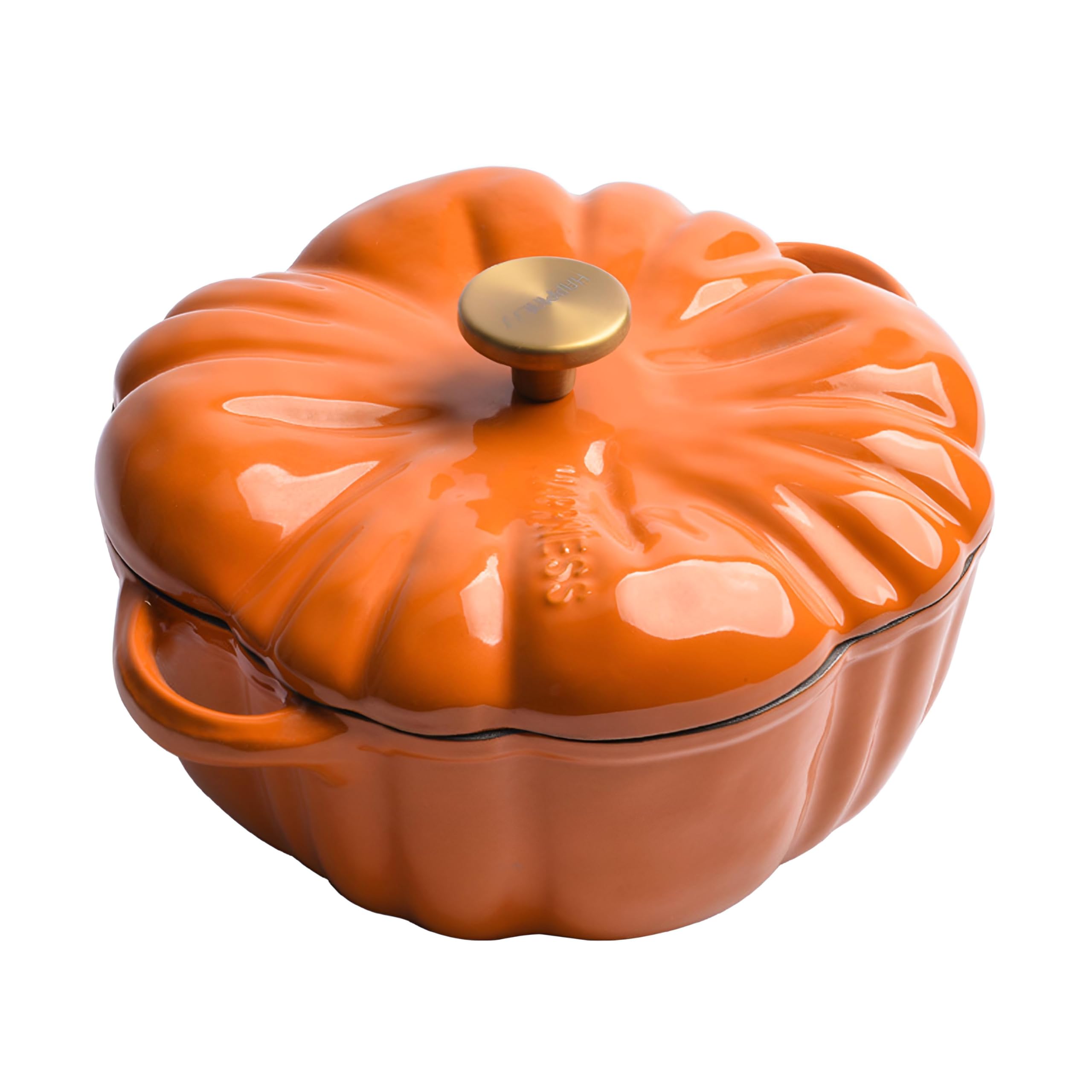 Enameled Cast Iron Dutch Oven with Lid, 1.5 qt Pumpkin Shaped Pot for Versatile Cooking,Pumpkin Dish with Big Dual Handles,Oven & Stove Safe (Orange)