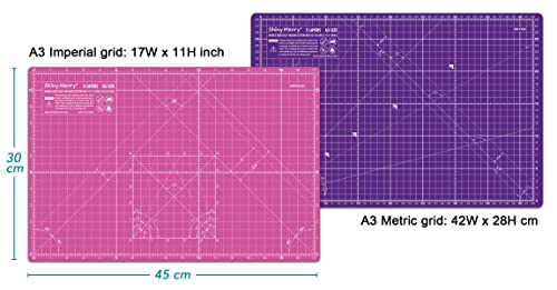 Cutting Mat A3 around 12" x 18", Self Healing cutting mat Double Sided 5-Ply Cutting Mats for Crafts, Fabric, Sewing, Quilting, Workbench, Scrapbooking, Projects, Pink/Purple -Shiny Merry