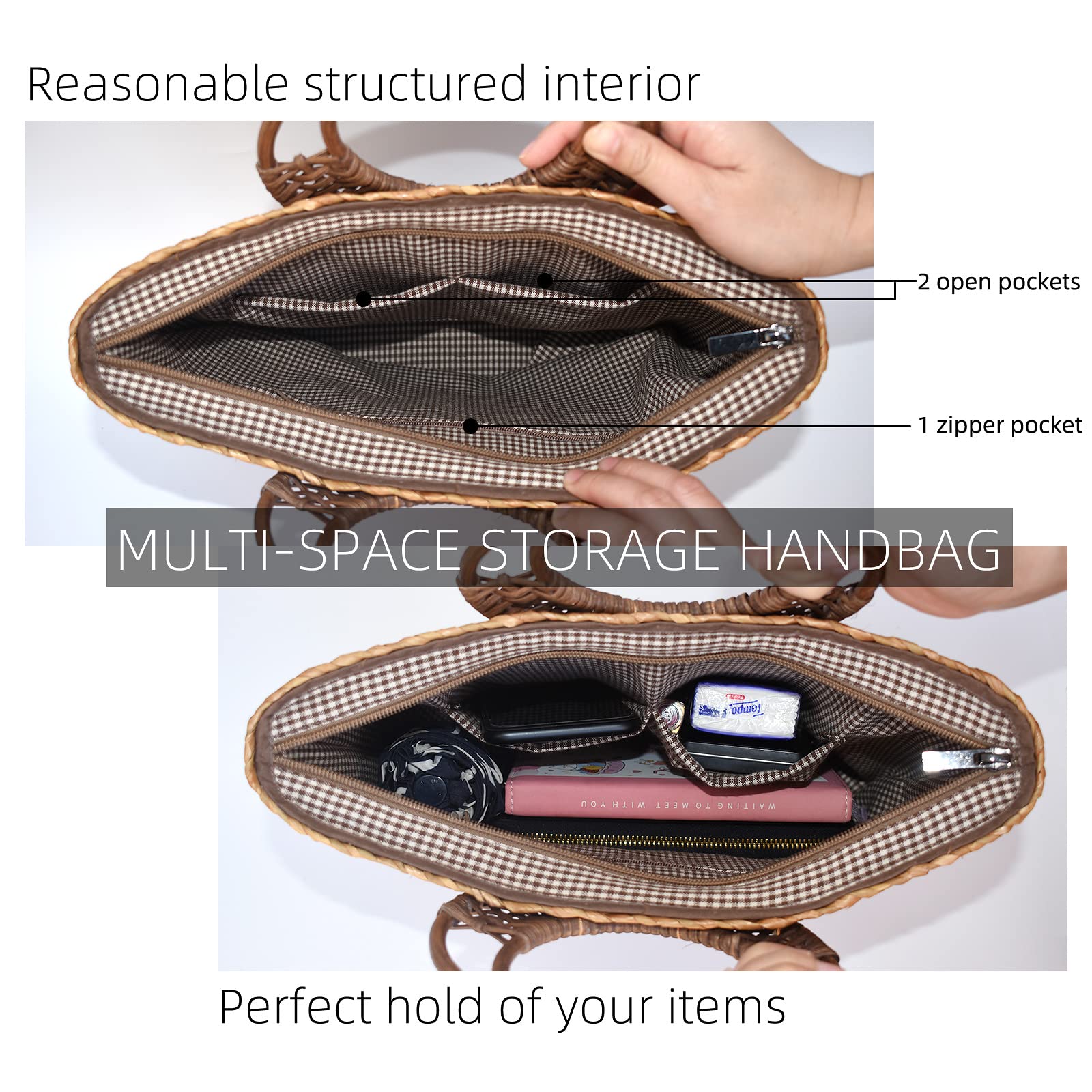 TICYACK Women's Top-handle Handbags, Handmade Straw Bag/Straw Purse for Womens for Daily Use, Beach, Travel