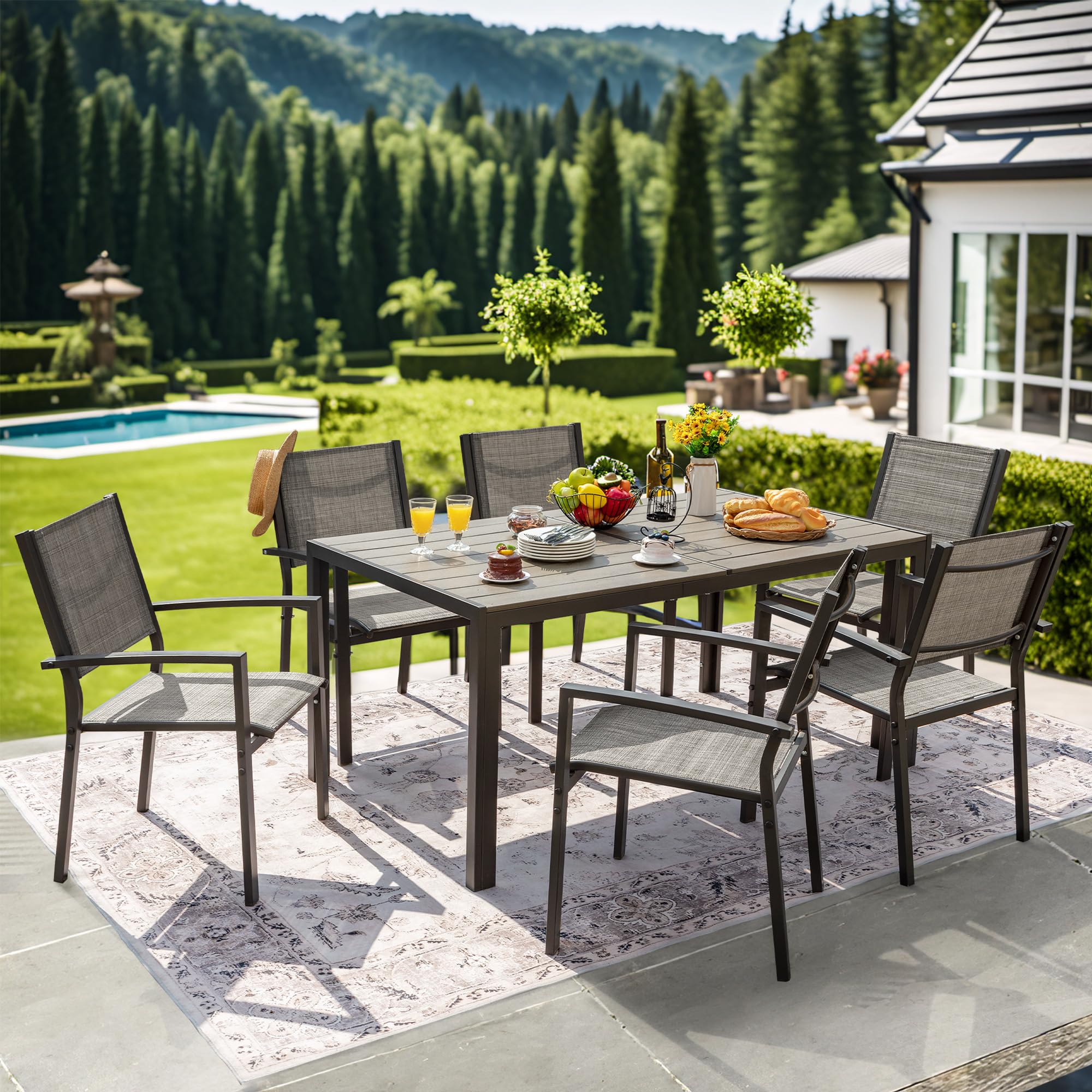 GUNJI Dining Chairs Set of 6 Modern Metal Dining Room Chairs Stackable Kitchen Chairs with Back (Gray)