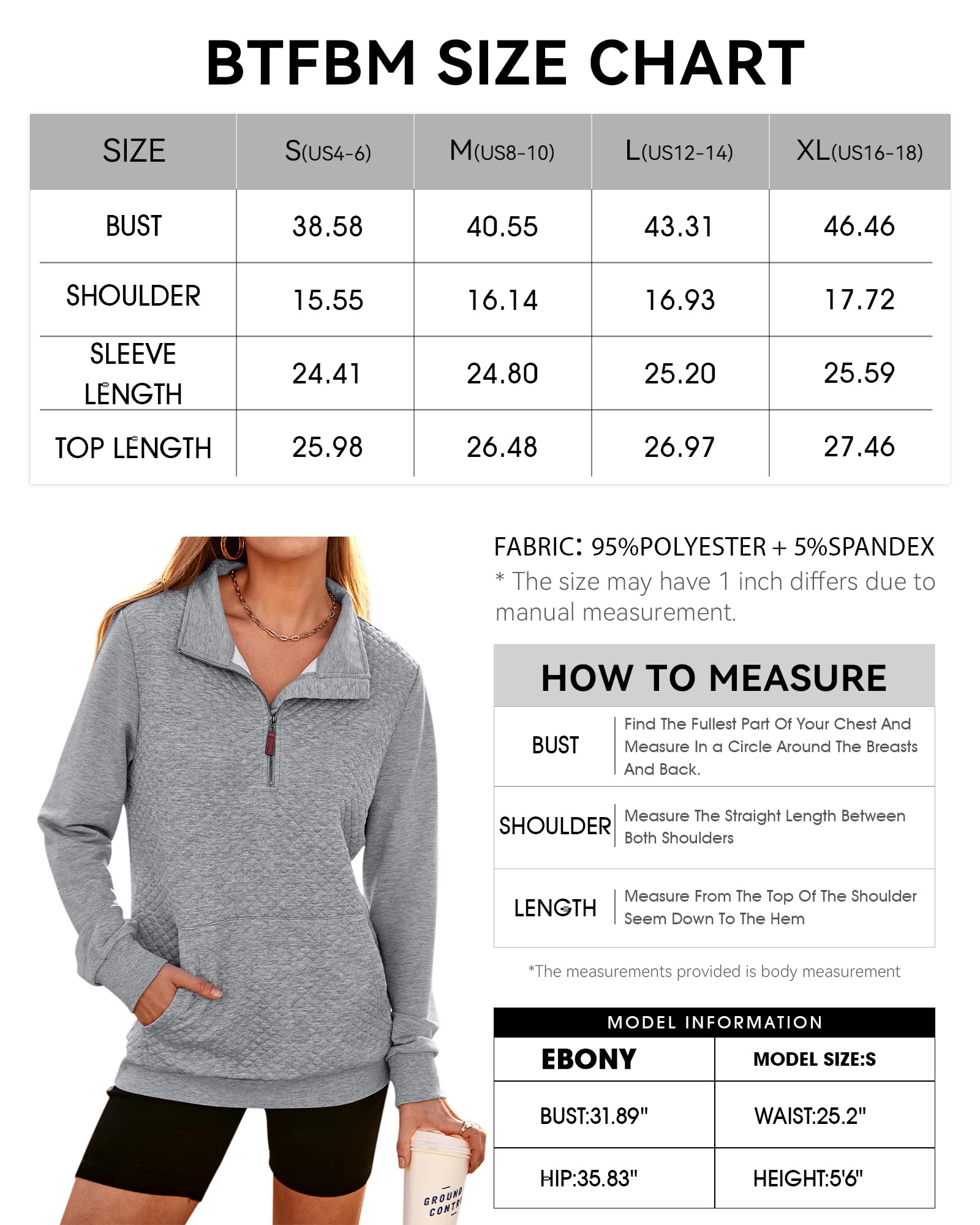 BTFBM Women Fashion Quilted Pattern Lightweight Zipper Long Sleeve Plain Casual Ladies Sweatshirts Pullovers Shirts Tops (Light Grey, Small)