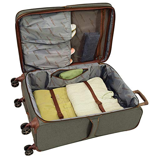 LONDON FOG Newcastle Softside Expandable Spinner Luggage, Slate Bronze, Checked-Medium 24-Inch