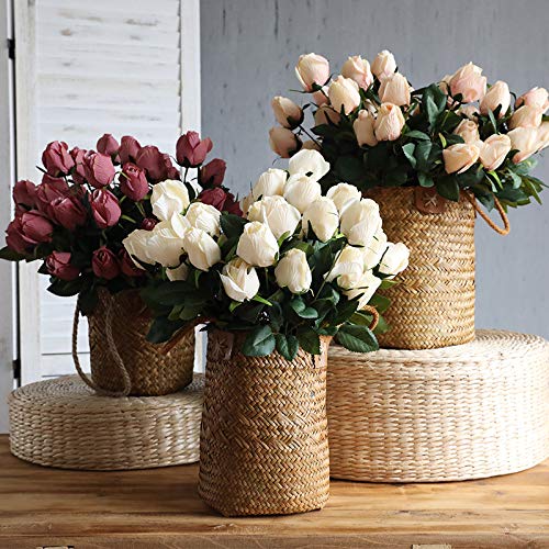 Plmqiuy Artificial Rose 9 Heads for Home Office Garden Party Wedding Decoration. (White)