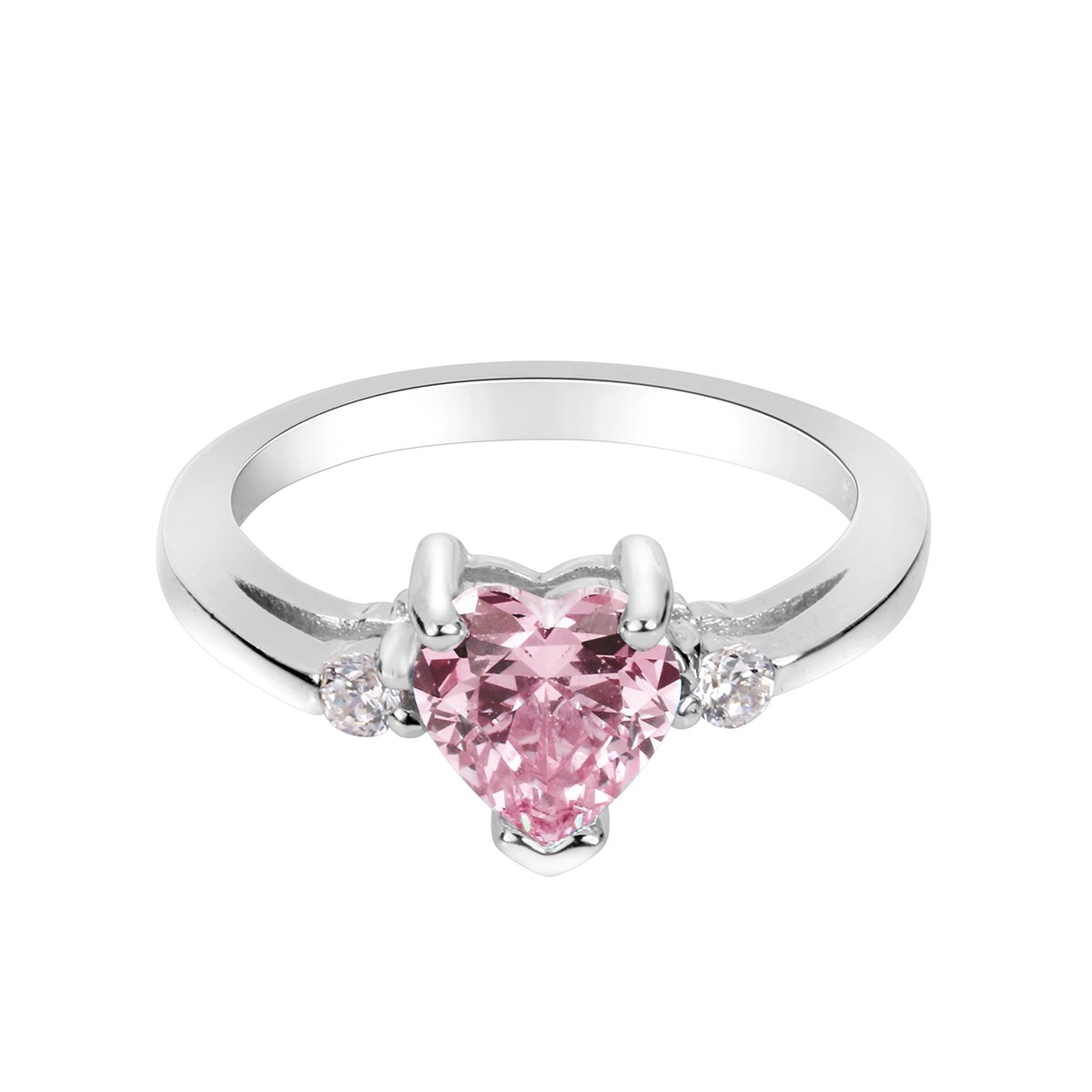 CloseoutWarehouse Cubic Zirconia Pink Heart Promise Ring Sterling Silver Size 15