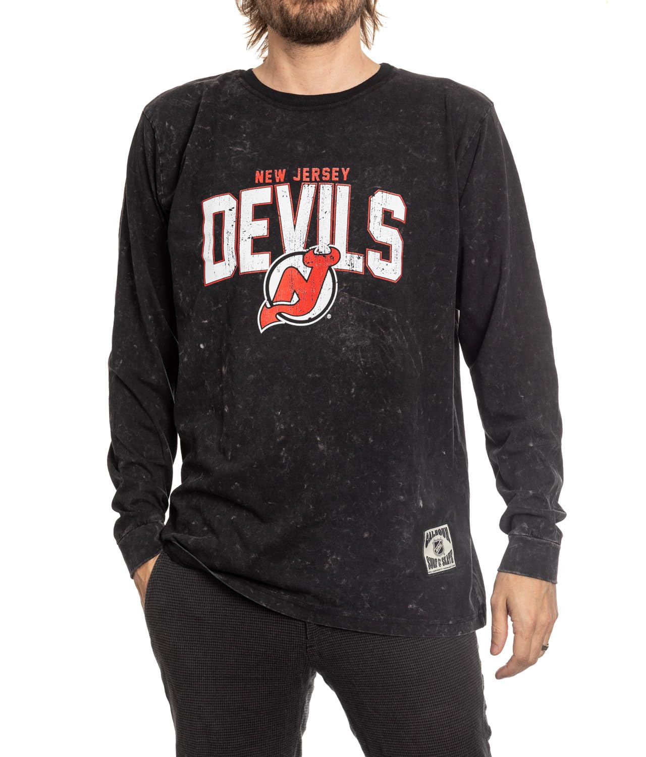 Calhoun NHL Surf & Skate Mens Acid Wash Long Sleeve Cotton Shirt (New Jersey Devils, X-Large)