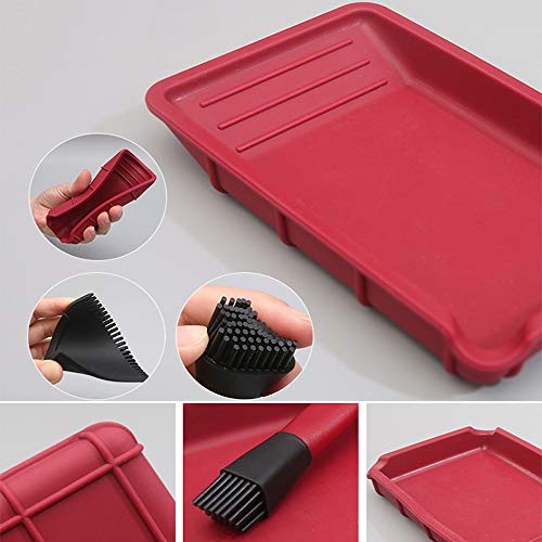 Evwoge 4Pc/Set Woodworking Glue Brush Tool Kit Silicone Soft Glue Brush Flat Scraper Glue Tray Gluing Scraper Woodworking Tools