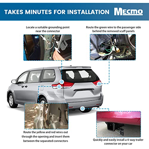 MECMO 4 Way Flat Trailer Wiring Harness for 2011-2014 Toyota Sienna & 2011-2020 Sienna SE, 56106 T-Connector, Plug-in Simple Vehicle-Side 4-Pole Flat Trailer Hitch Wiring