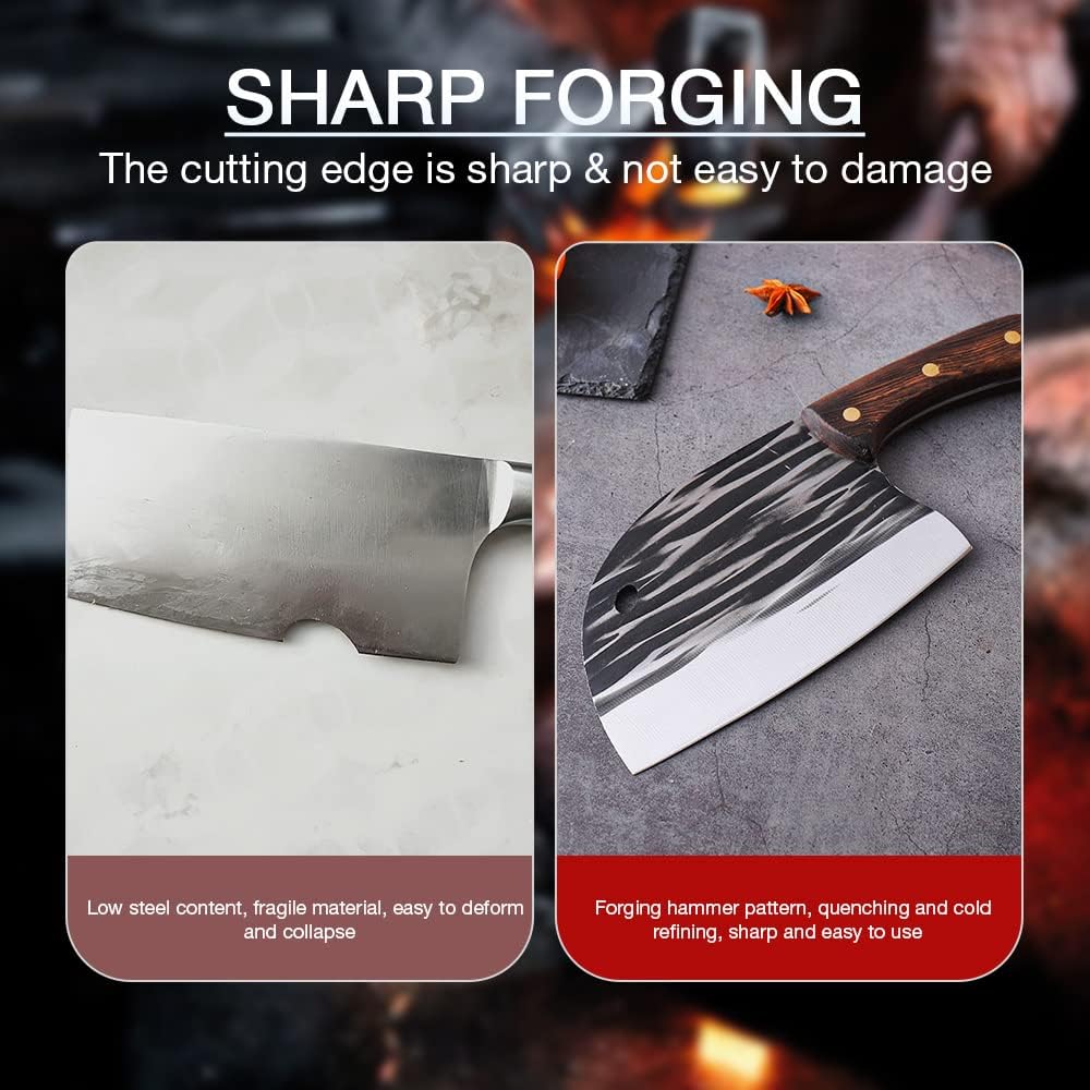 Dragon Bone Heavy Cutting Knife, 2023 Carbon Steel Bone Cutting Knife with Non-Slip Wood Handle, Premium Professional Butcher Chopper for Home Kitchen and Restaurany (Wenge Wood Handle)