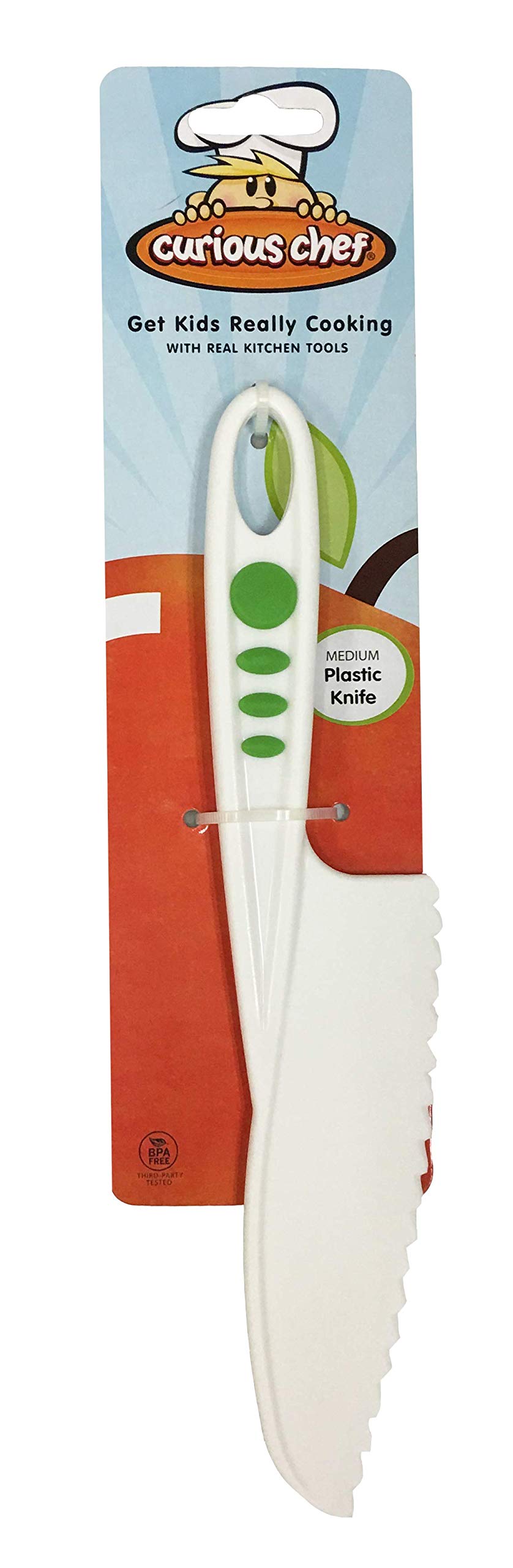 Curious Chef Kids Cookware - Knife I Real Utensils, Dishwasher Safe, BPA-Free I Kid-Safe I Cuts Fruits & Vegetables I Medium, White/Green