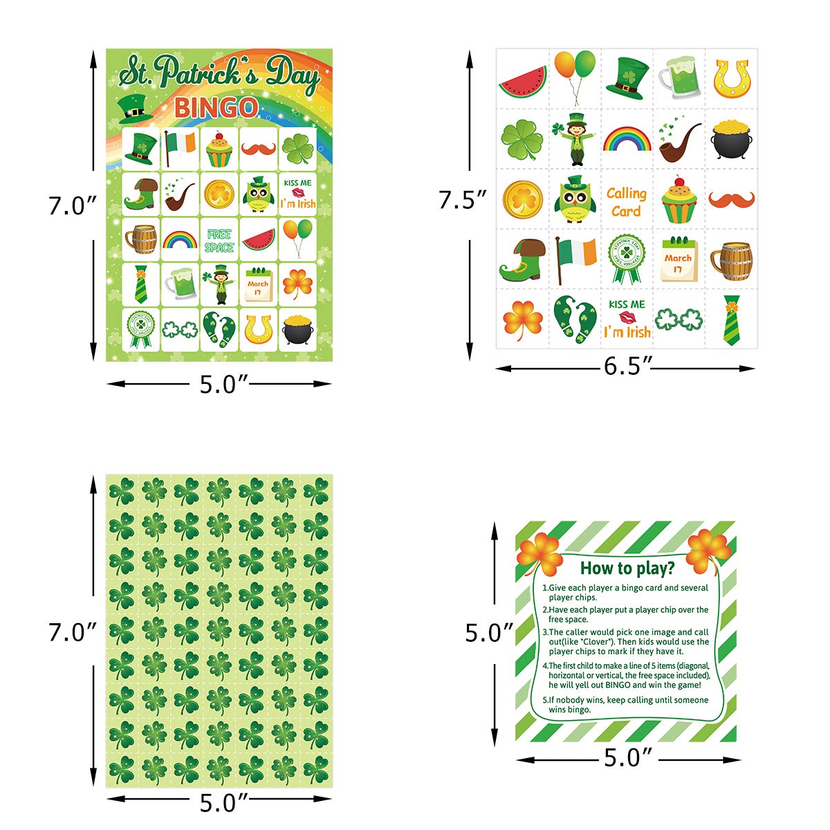 St.Patrick’s Day Bingo Game for Kids 24 Players Green Shamrock Party Game Supplies