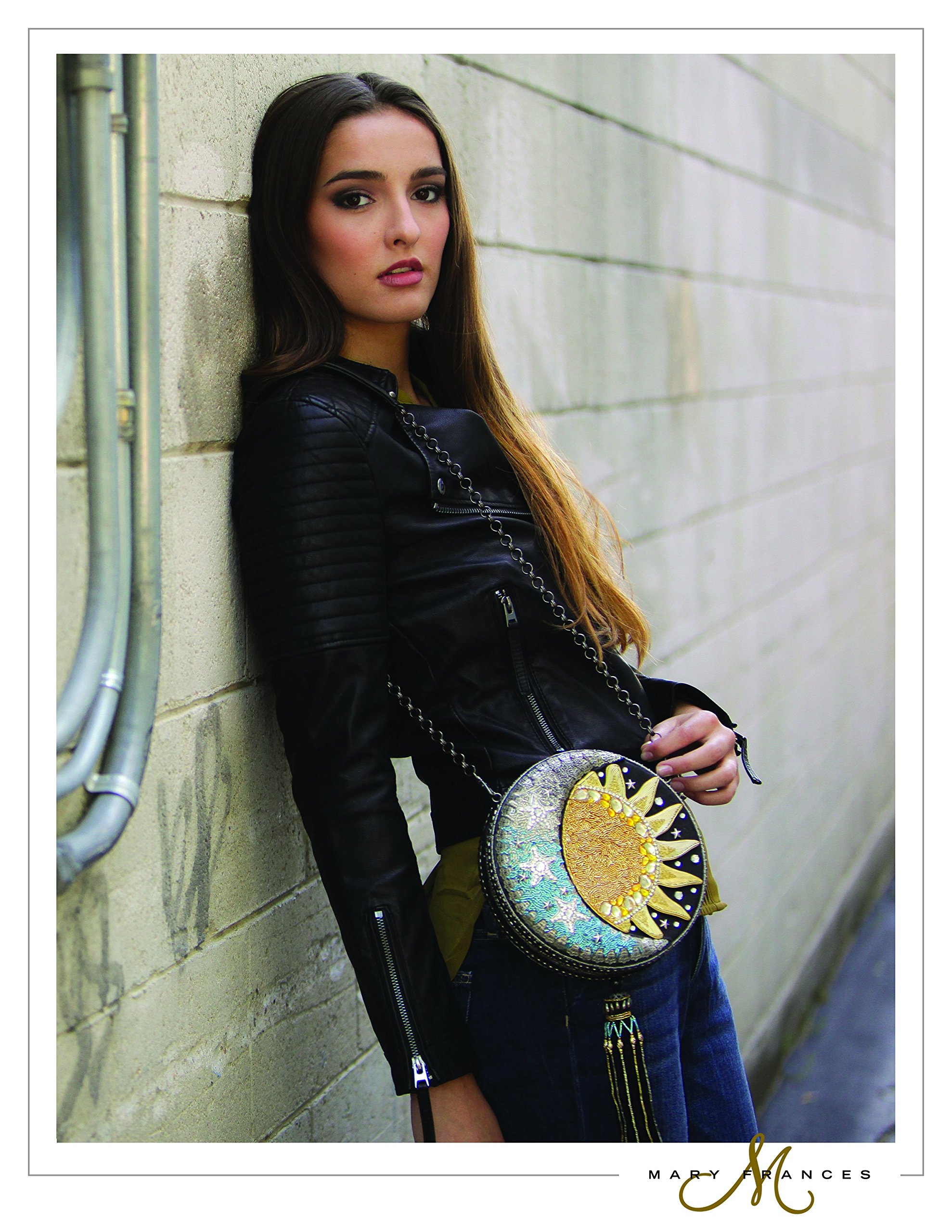 Mary Frances Day To Night Celestial Sun and Moon Beaded Round Crossbody Handbag, Multi