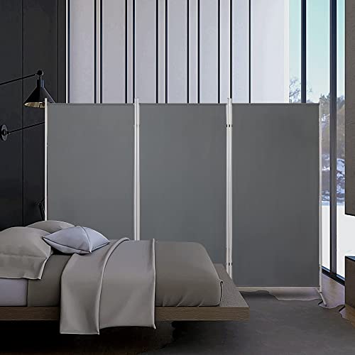 Maxhonor 3 Panels Room Divider 6 FT Tall Weave Material Room Divider, Double Hinged Folding Privacy Screens, Freestanding Room Dividers, Grey