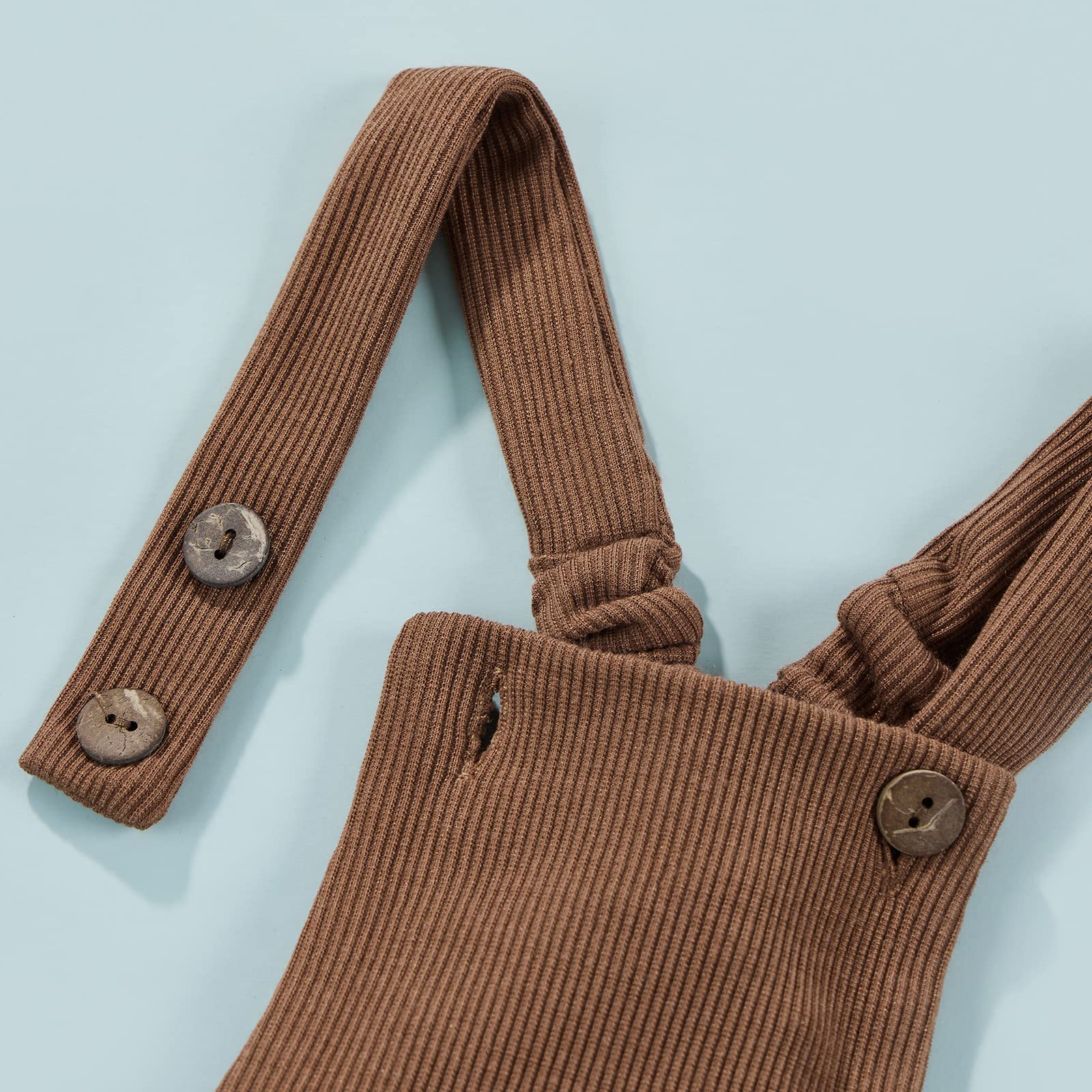 Karuedoo Newborn Baby Girls Boys Ribbed Overalls Solid Halter Backless Jumspuits Overalls Strap Suspender Pants Outfits (Brown, 12-18 Months)