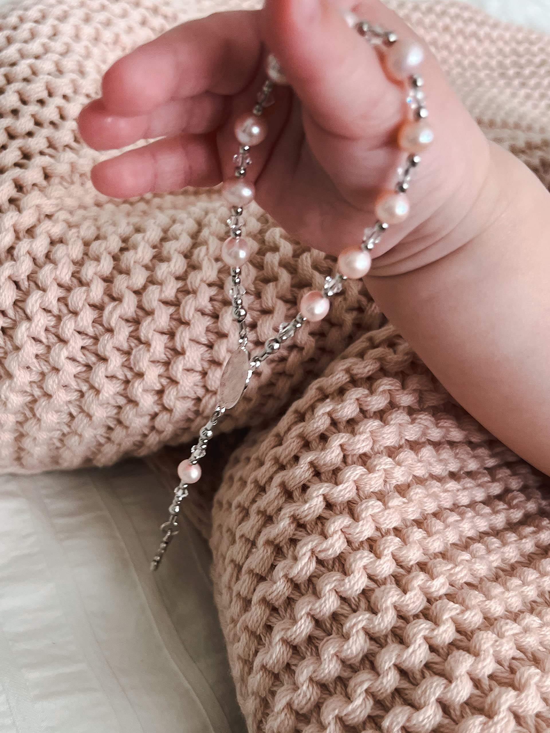 Precious Pieces Sterling Silver Pink Baby Rosary Baptism Gift for Baby Girls