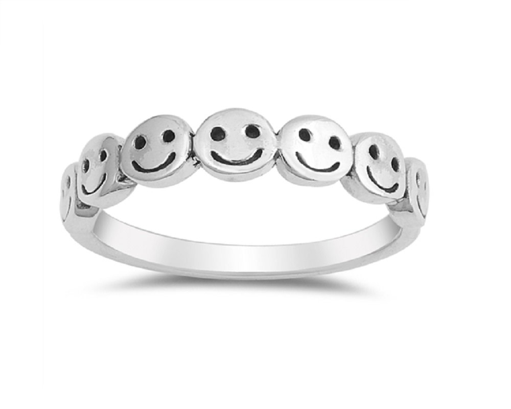 CloseoutWarehouse 925 Sterling Silver Oxidized Happy Faces Ring Size 4