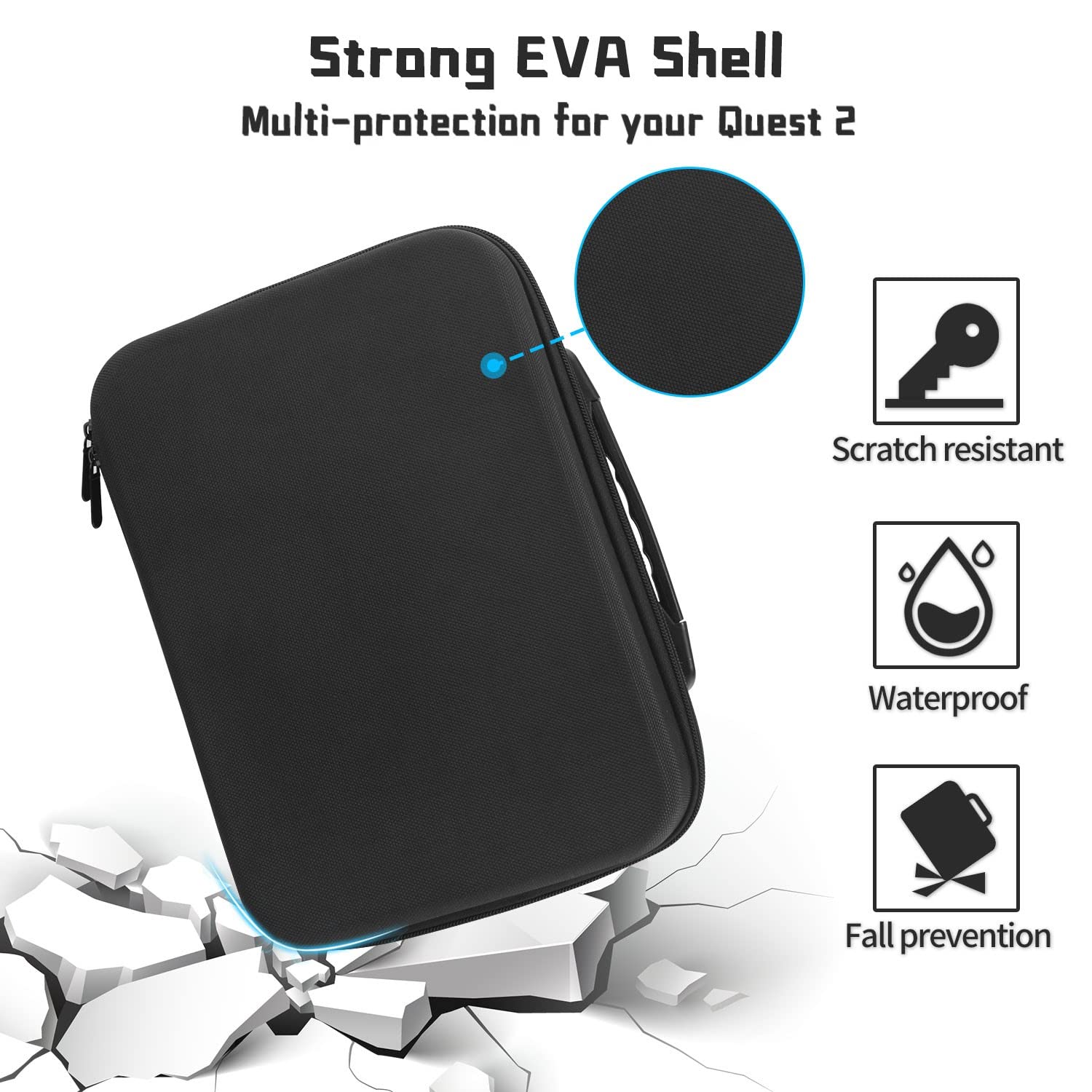Carrying Case, Portable VR Headset Travel Case All-in-One Virtual Reality Headset Protective Case with Lens Protector for Quest 2