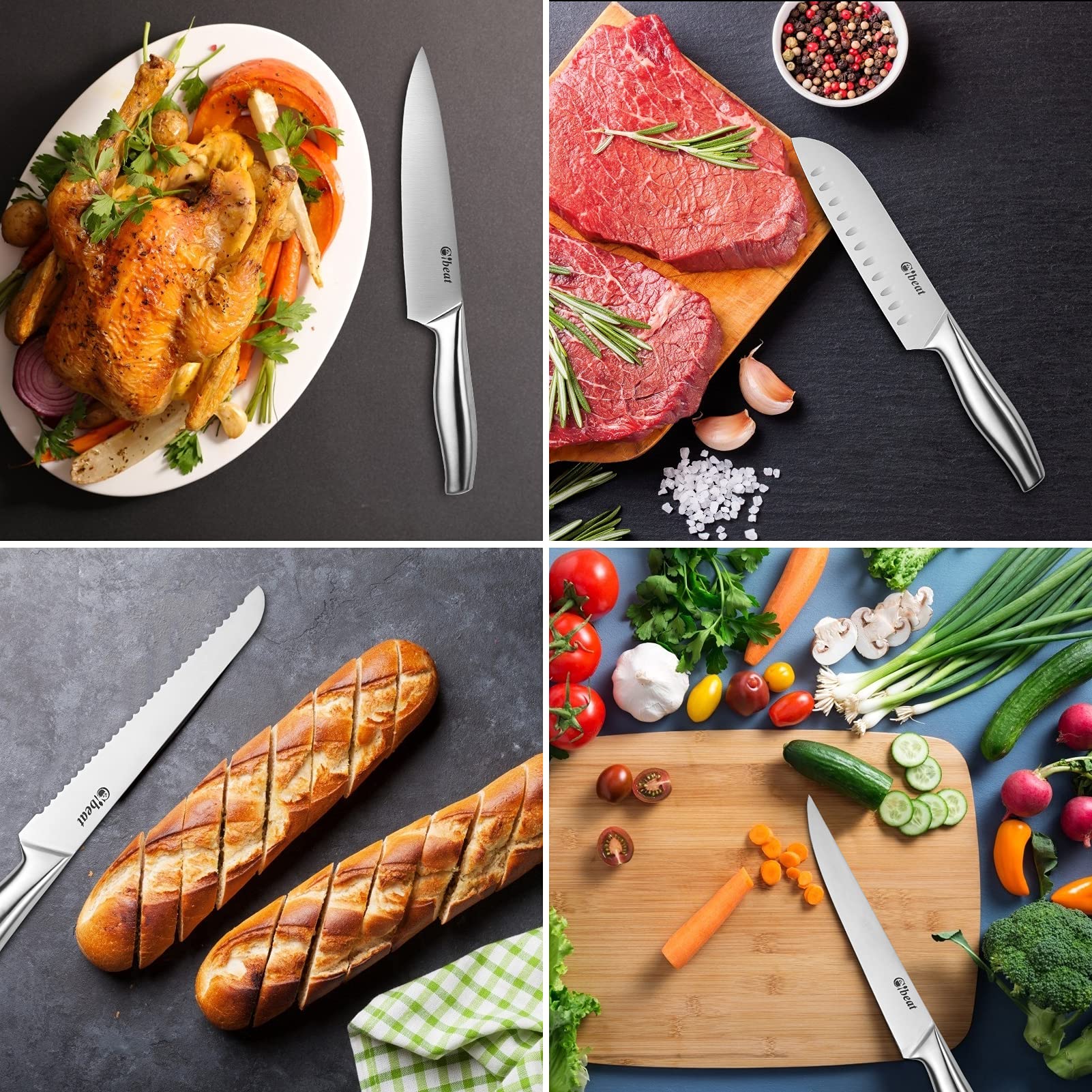 Cibeat 6 Piece Metallic Knife Set With Case, Sharp Kitchen Knife Set Professional, Dishwasher Safe Stainless Steel Knives Set For Cooking, Black - Scratch Resistant & Rust Proof