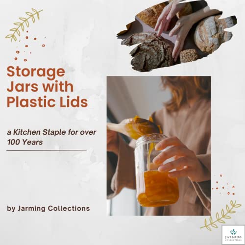 Jarming Collections Glass Extra Wide Mouth Quart Storage Jars 32 oz with Lids - BPA Free Plastic Storage Lids - Made in USA - Quart Glass Jars 32 oz with Lids (Set of 2)