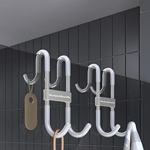 MaxSparkling life 2 Pack Shower Glass Door Hooks, Stainless Steel Double Hook Design, with Silicone Cover to Prevent Scratch, Black Hooks for Bathroom Glass Door Shower Door Hanging Towels, Bathrobes
