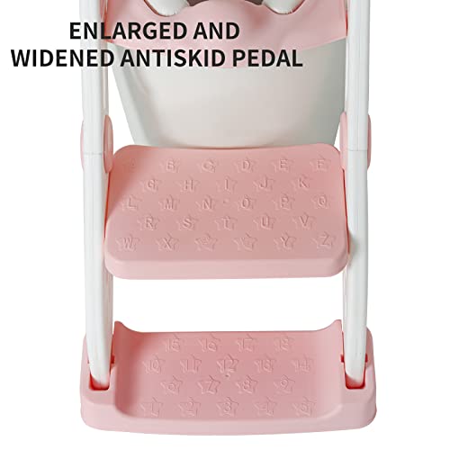Toddlers Potty Training Toilet Girls, Kids Potty Chair Step Stool, Potty Seat Toilet Step Stool Ladder Fedicelly (Pink)