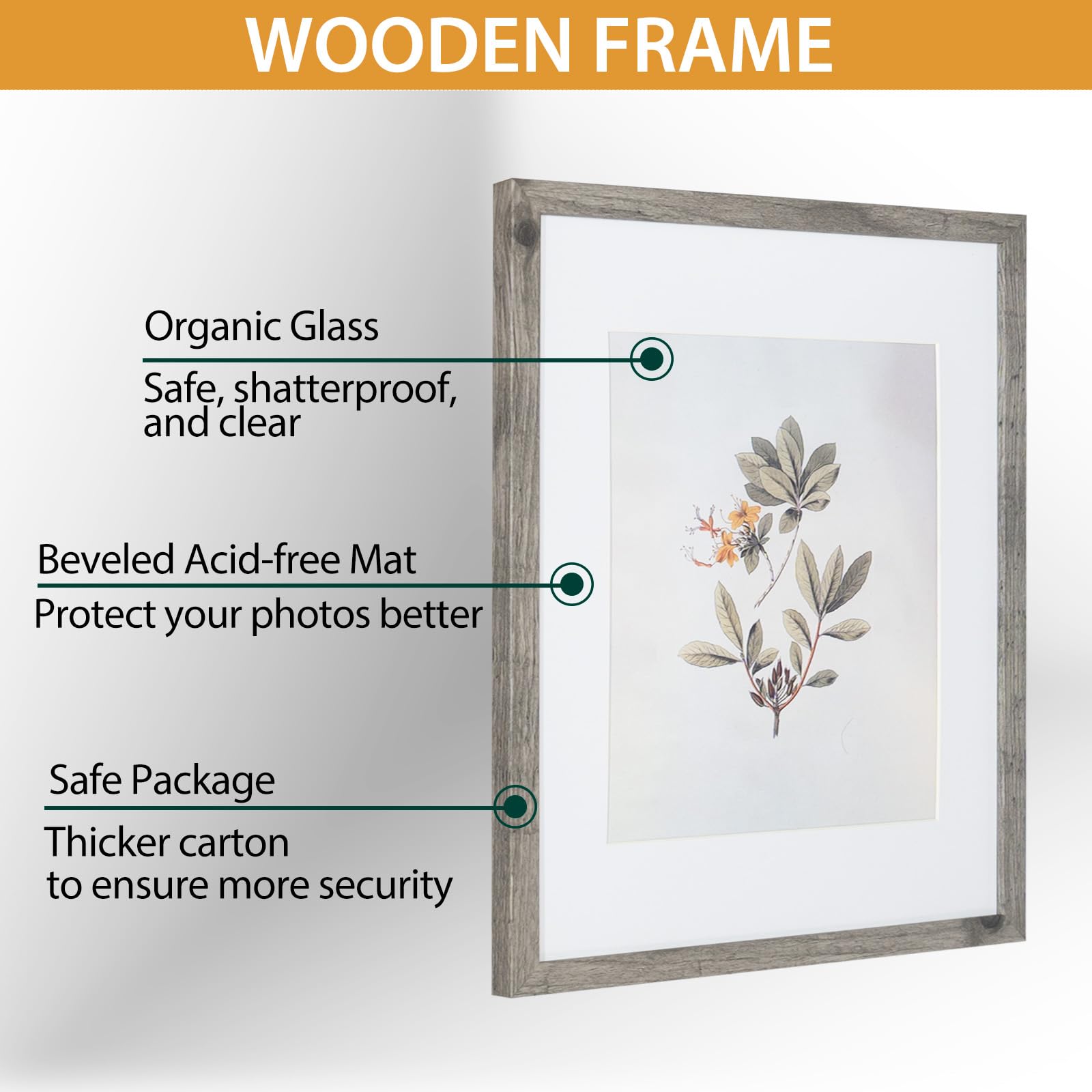 Califortree Gray 11x14 Picture Frame - Can Display Photo 8x10 with Mat, Engineered Wood Frame with Shatterproof Plexiglass, Horizontal and Vertical Display for Wall, Set of 2