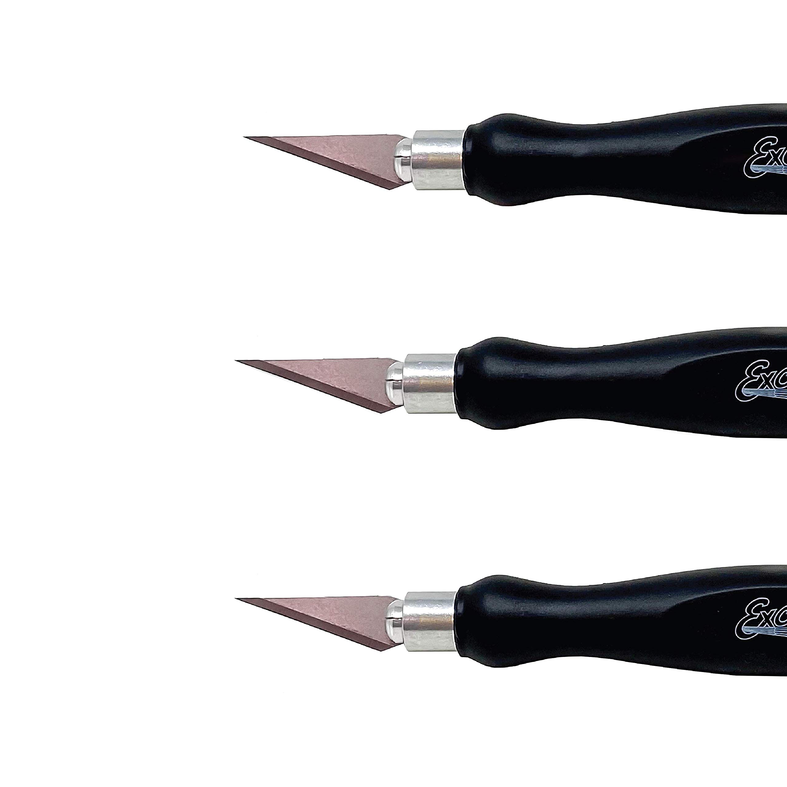 Excel Blades Fit Grip Knife. Ultra Sharp Knife with Carbon Steel Angled Edge Blade & Contoured Rubberized Grip, Made in the USA, Light Duty Cutting Tool for Precision Cutting & Trimming, Black, 3 Pack
