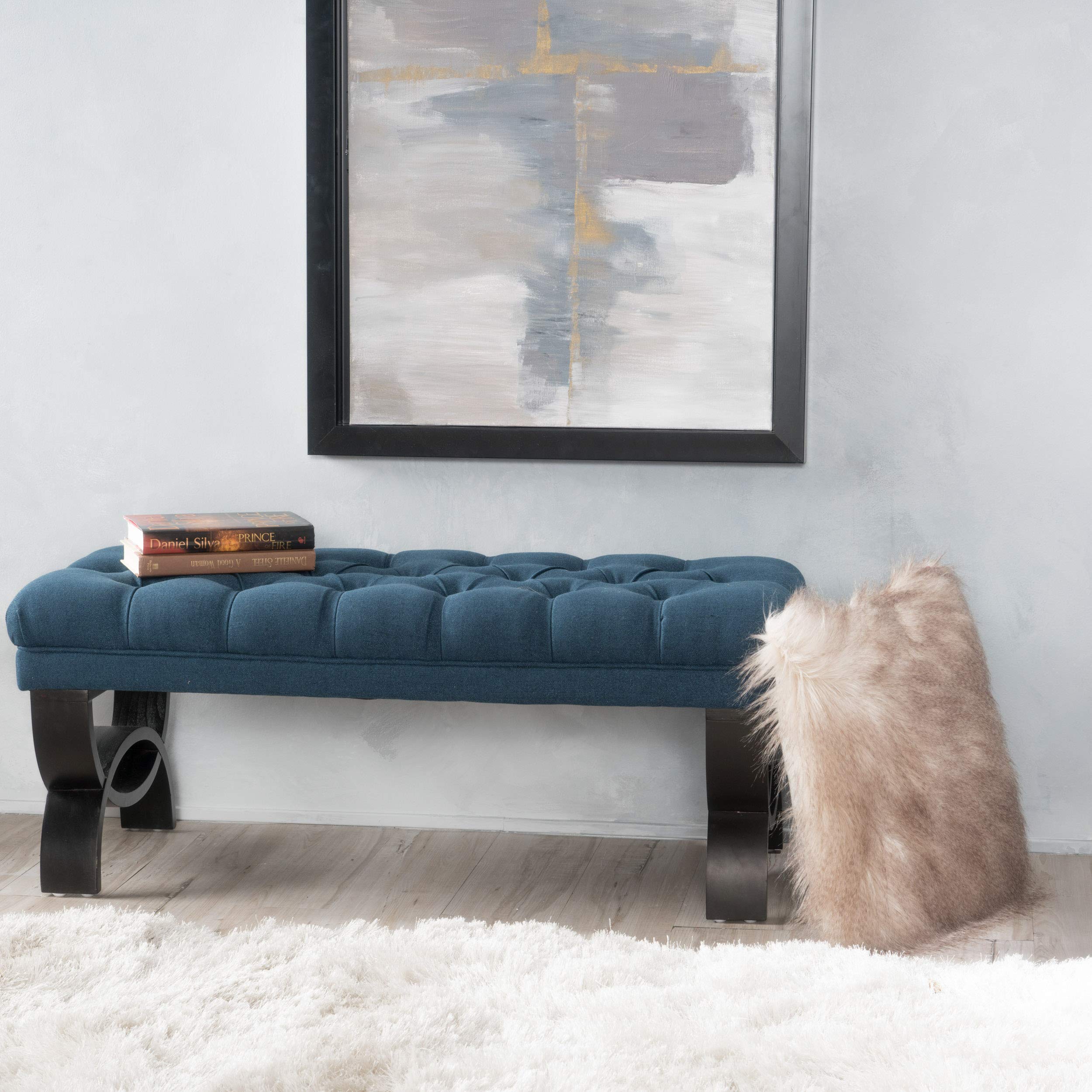 Christopher Knight Home Scarlett Fabric Ottoman Bench, Dark Blue 17.25”D x 41.00”W x 16.75”H
