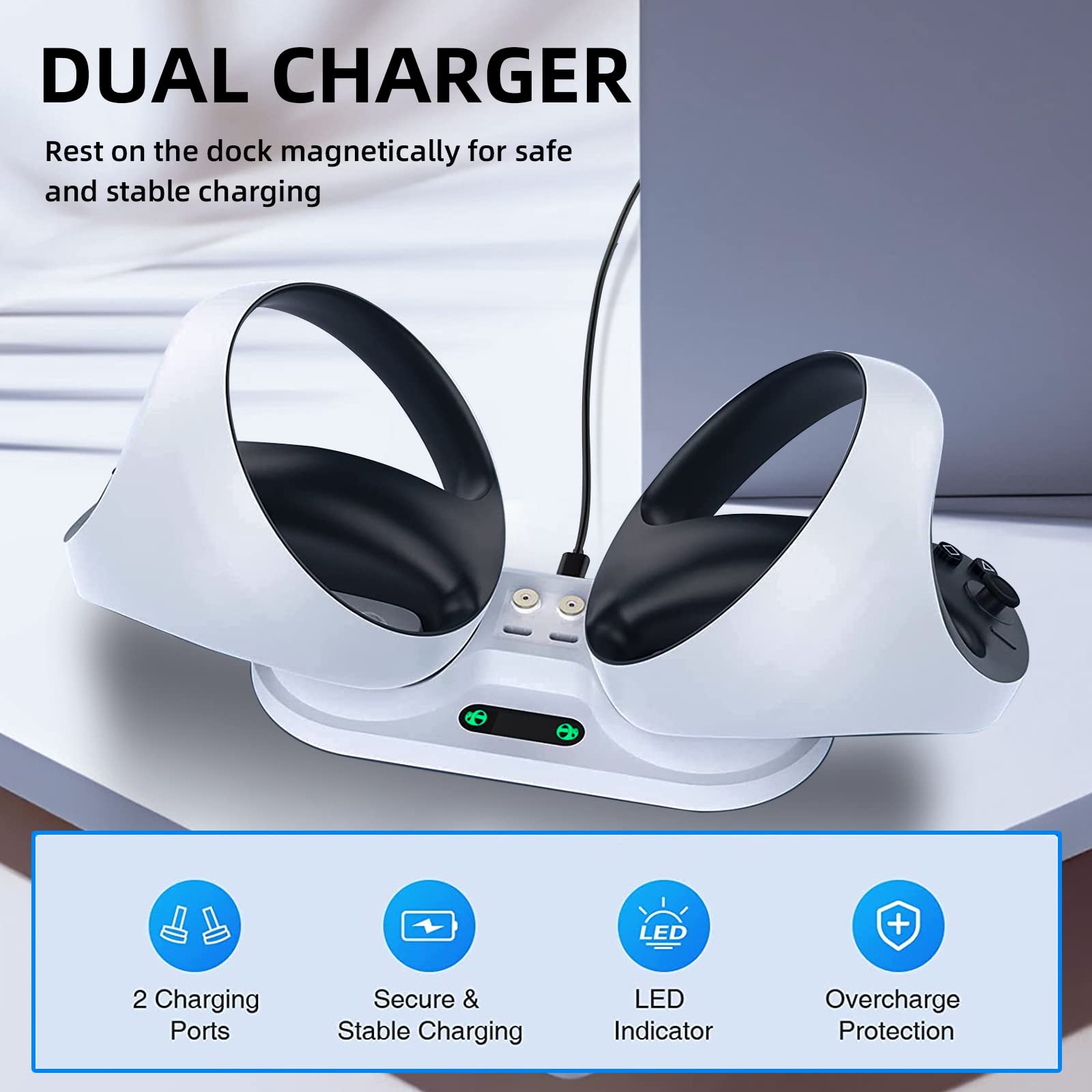 Charging Station for PSVR 2 Console with Quick Charge Port for PSVR 2, Non-Slip Portable Heat Dissipation Holder with Charging USB C Cable Compatible with PSVR 2 Dock Stand Accessories, White