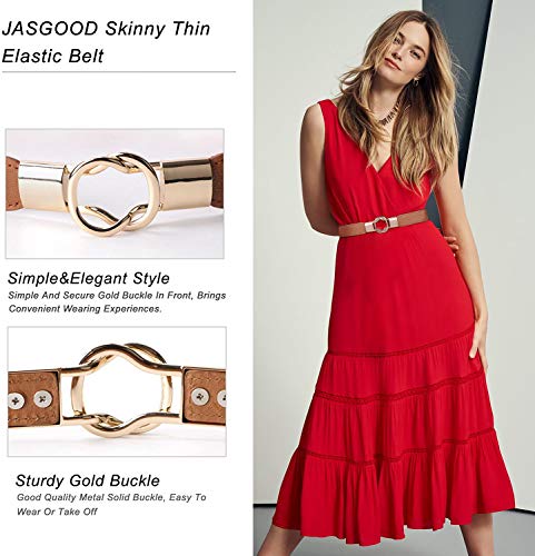 JASGOOD 2 Pack Women Retro Elastic Stretchy Metal Buckle Skinny Waist Belt 1 inch Wide