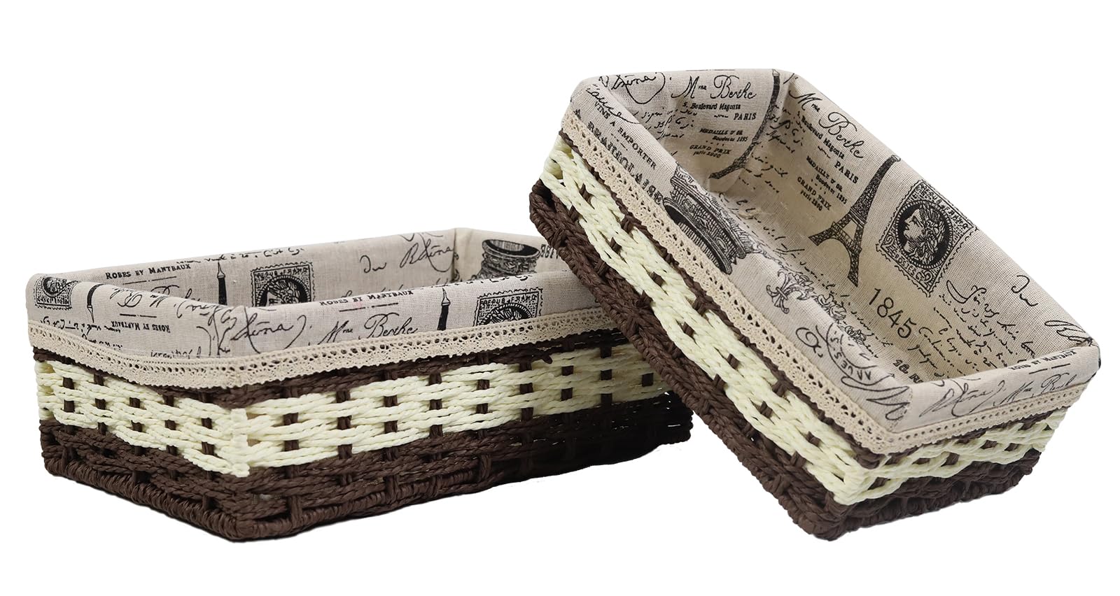 Gzsekken Wicker Basket, Hand-Woven Paper Rope Wicker Baskets for Storage (Set of 2) Toilet Paper Decorative Wicker Baskets with Liner for Shelves, Storage Basket for Organizing & Decor, Brown