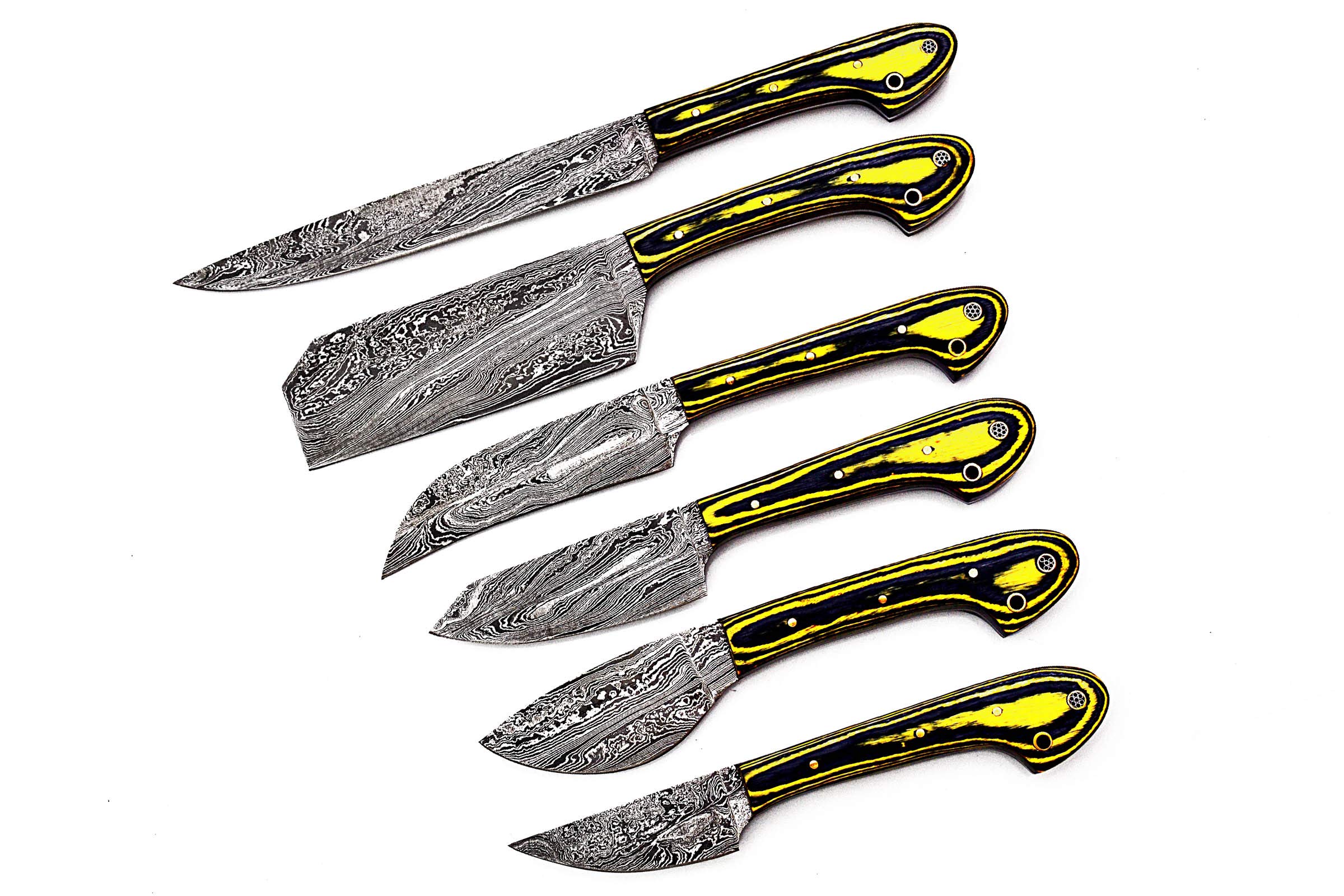 Custom Handmade Damascus Chef Knives Set/Kitchen Knives 6 Pieces Set SS-17321 (Yellow Resin) (Yellow ans Black)