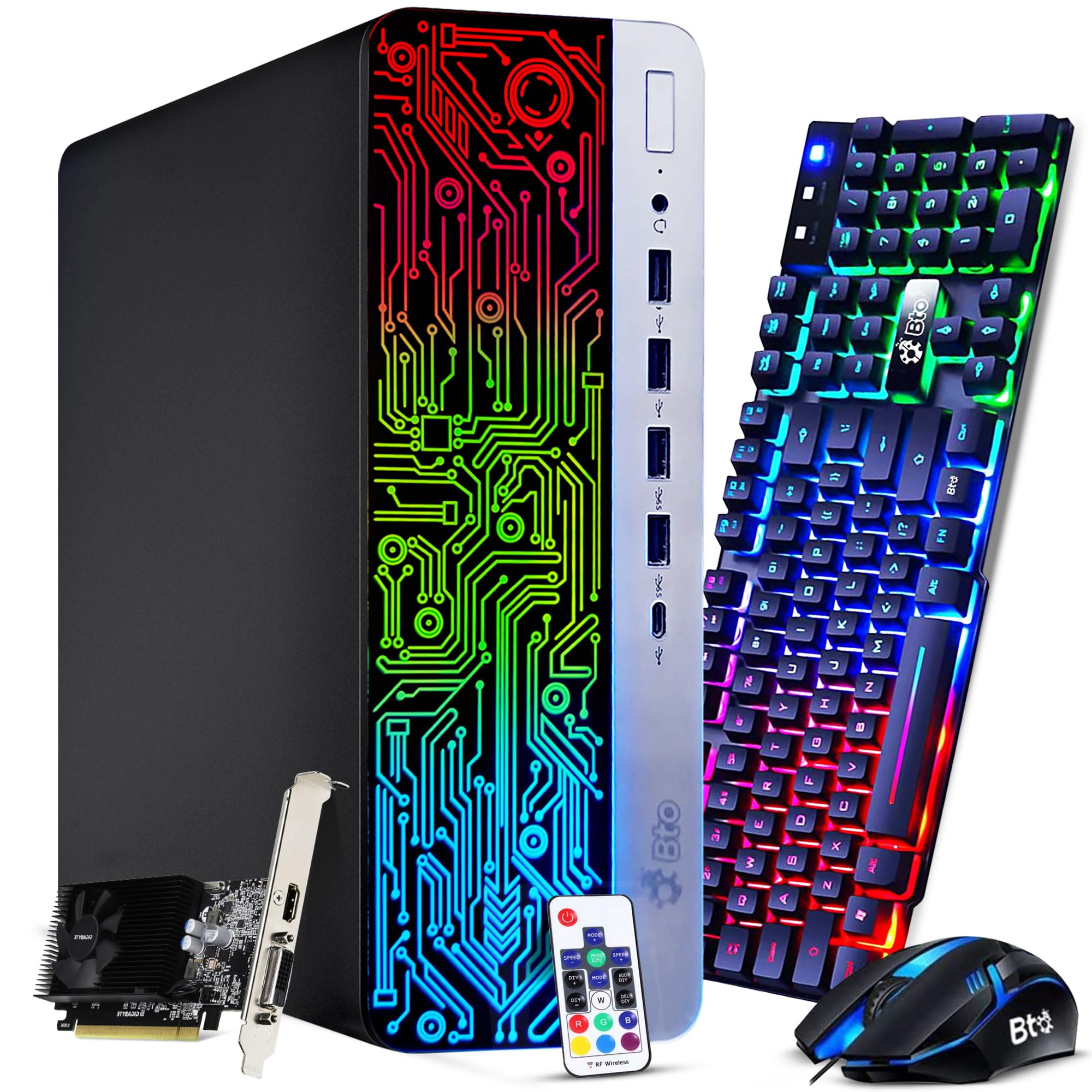 BTO RGB Prebuilt Gaming PC Desktop - Intel Core i5 7th Gen, 32GB DDR4 Ram, 1TB SSD, AMD Radeon RX - 550 4GB GDDR5 Graphics Card, Windows 10 Pro, Computer Tower for PC Gaming, HDMI, DP (Renewed)