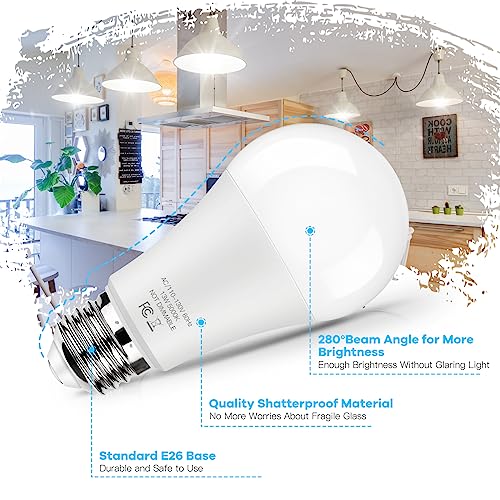 LED Light Bulbs 100W Equivalent 1500 Lumens, A19 13W 5000K Daylight White Non-Dimmable, Super Bright No Flicker Standard E26 Edison Screw Bulbs for Home, Bedroom, Office Lamp, 12-Pack