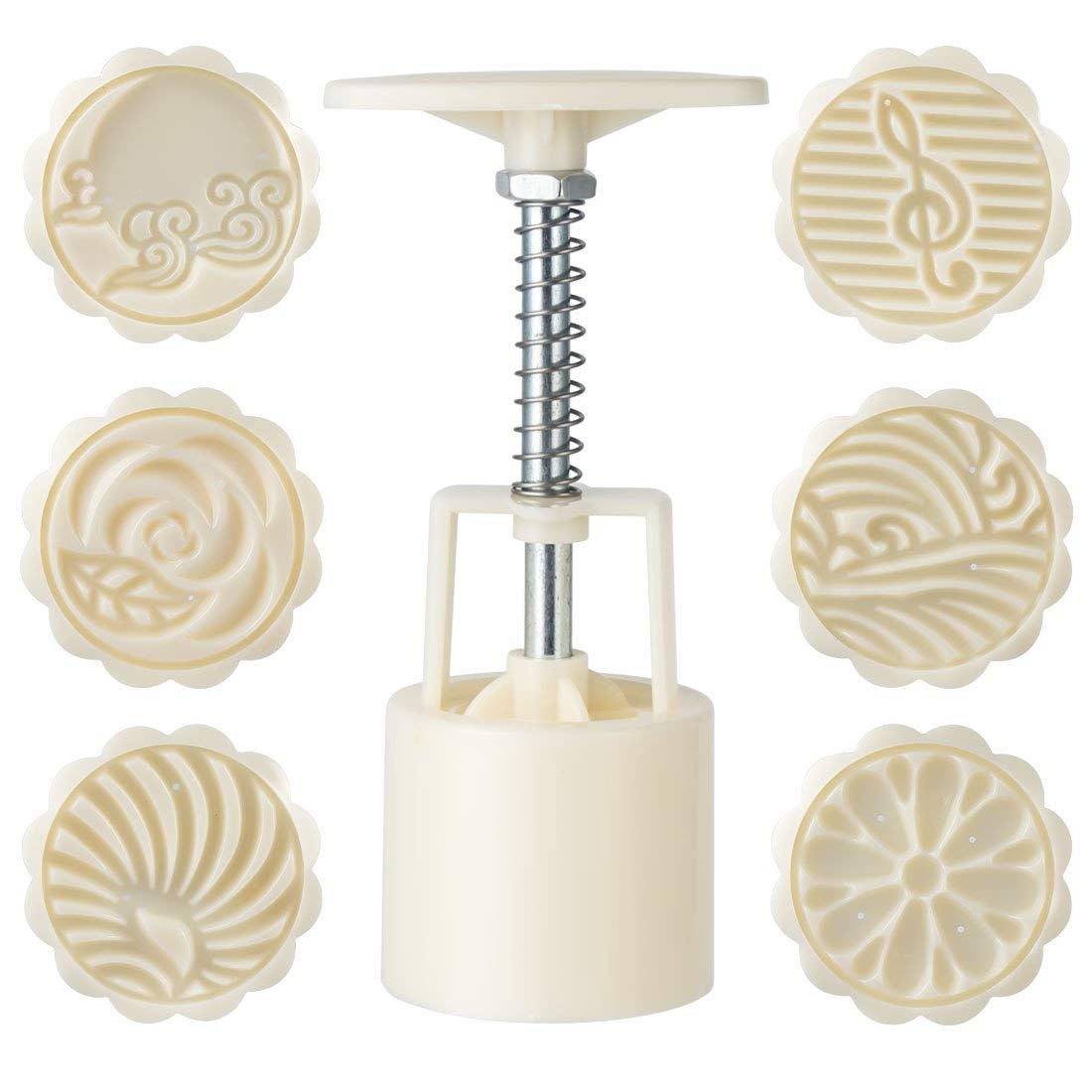 Cookie Stamp Moon Cake Mold Chinese Mid Autumn Festival Cake Press Polvoron Cutter with 50g 6 Stamps DIY Decoration