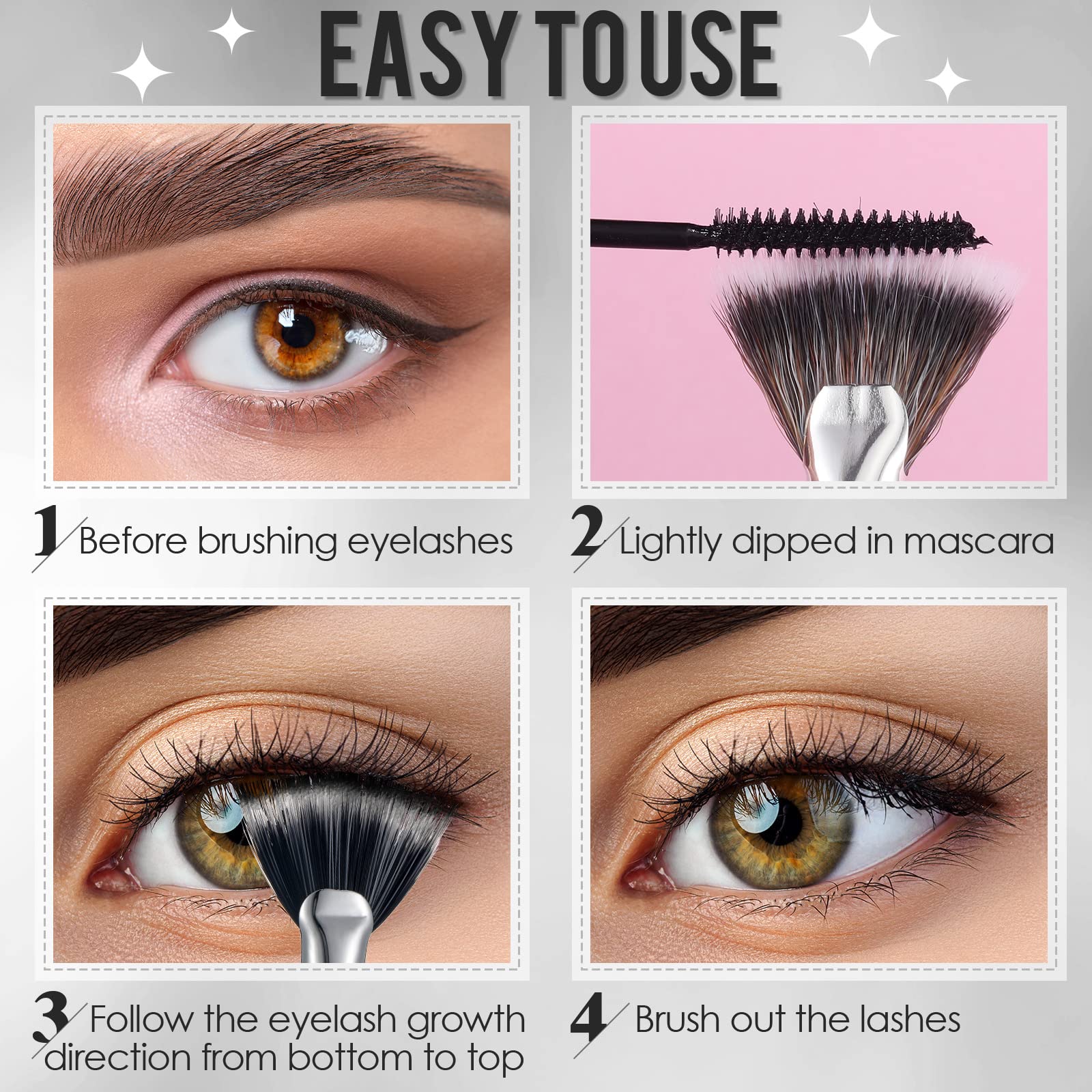 Dingion 12 Pcs Mascara Fan Brush for Lashes Eyelash Eyebrow Brush Makeup Brush Eye Lashes Makeup Tools Eye Shadow Brush Lash Wand Synthetic Fibre Smooth Application No Smearing Clumping