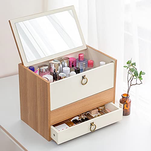Makeup Organizer Wooden Cosmetic Storage Cases Display Rack with Drawer Makeup Organizer Case for Brushes Lipsticks Skincare Toner Cosmetic Storage Box
