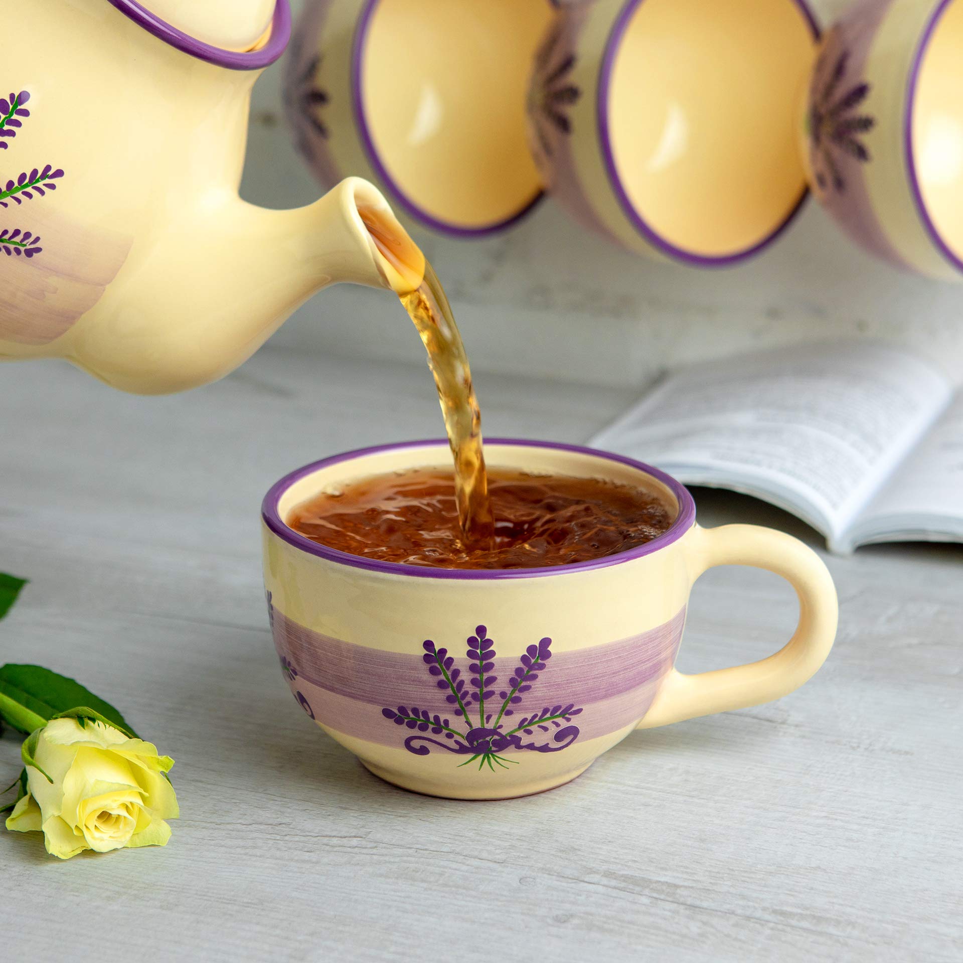 City to Cottage Handmade Ceramic Designer Lavender Floral Purple and Cream Cup, Unique Extra Large 17.5oz/500ml Pottery Cappuccino, Coffee, Tea, Soup Mug | Housewarming Gift for Tea Lovers