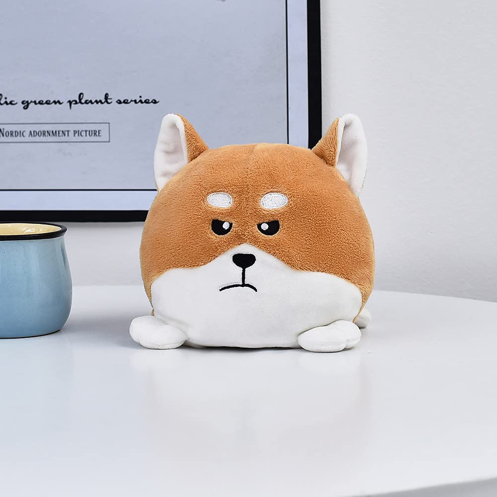 pohthe Reversible Plushie Corgi Dog Stuffed Animal Reversible Mood Shiba Inu Plush Double-Sided Flip Show Your Mood !