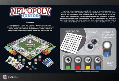 Masterpieces NFL-Opoly Junior Board Game - Collector's Edition Set for Ages 6+ - Officially Licensed NFL Opoly Jr Board Game