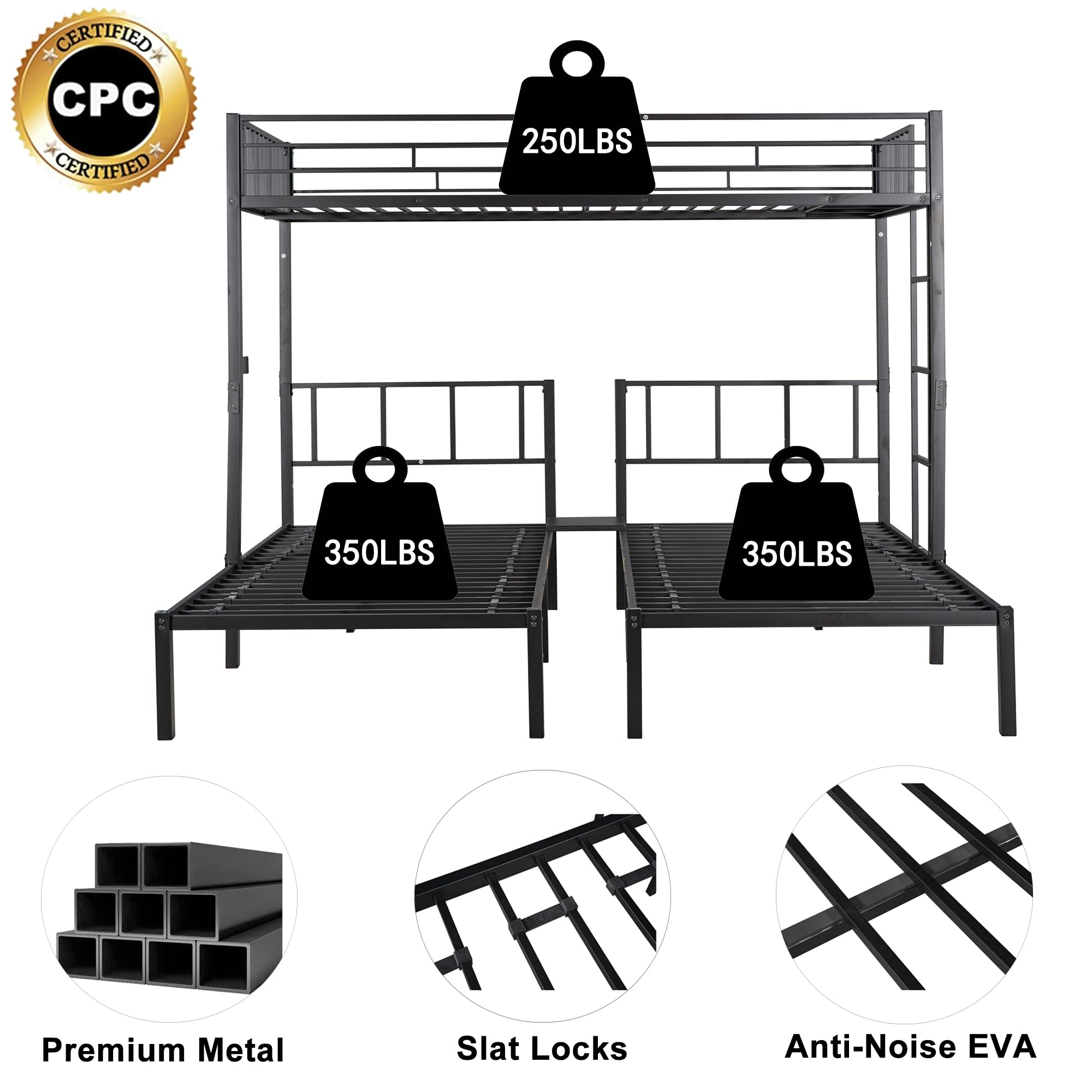 Bellemave Metal Twin Triple Bunk Bed for 3 Kids,Twin Over Twin Over Twin Bunk Beds with Built-in Shelf,Separates Into 3 Twin Beds,Noise Reduced Structure,White