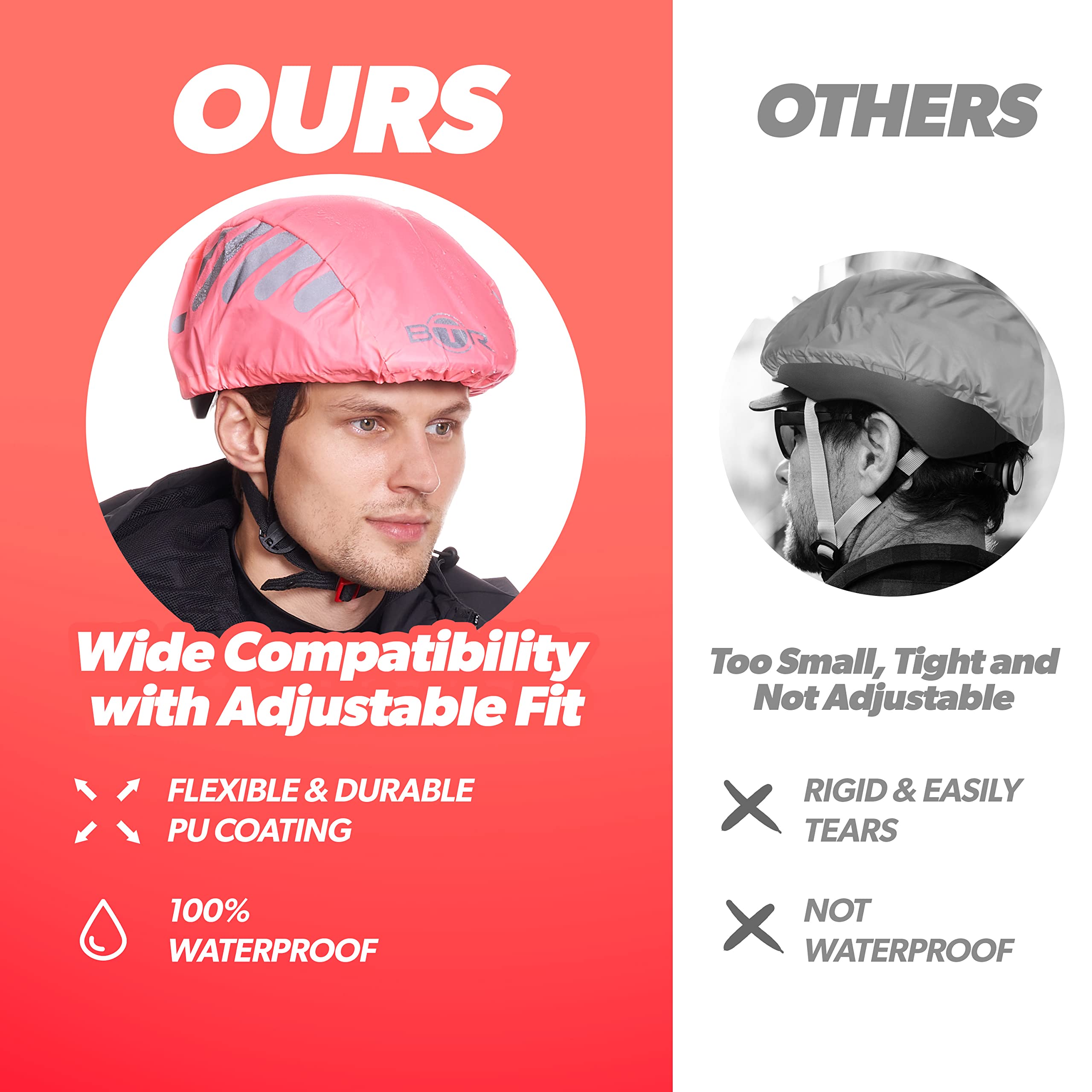 BTR High Visibility PINK Universal Size Bike/Bicycle Waterproof Helmet Cover with Reflective Stripes - One Size Fits All