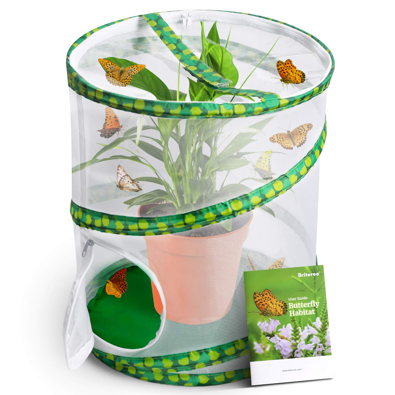 Briteree Butterfly Habitat Cage for Kids, Include Quick Start Guide Manual, Pop Up 12 X 14 Inches, Unrestricted Clear Vision