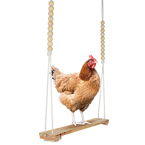 CW&WC Chicken Swing Toys for Chickens Coop with Adjustable Roost - Large Ladder Bar Accessories and Gifts Owners β Includes Ropes & Metal Hook (15.5In x 2.75In), A212
