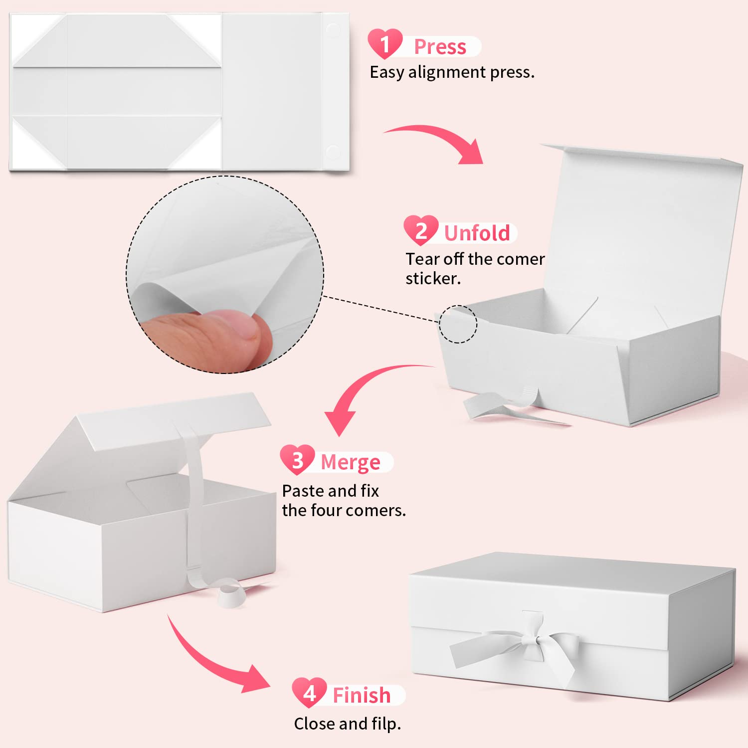 GIFTHOPE Premium White Gift Boxes for Presents,Collapsible Groomsmen Proposal Box with Lids,10.2 * 7.5 * 2.95 Inchs Magnetic Gift Box for Wrapping Gifts,Wedding,Christmas,Birthday Gift Packing